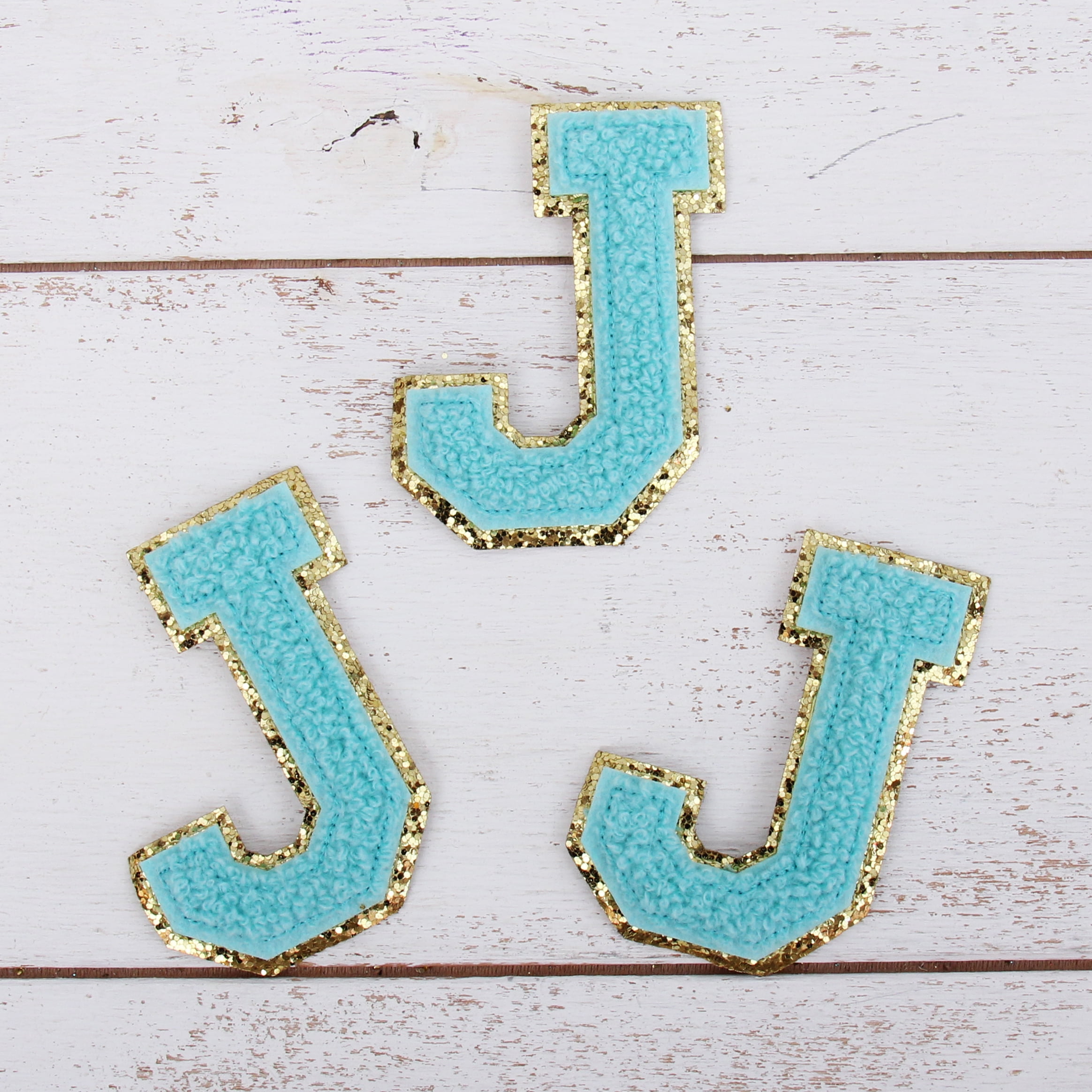 3 Pack Chenille Iron On Glitter Varsity Letter "J" Patches - Blue ...