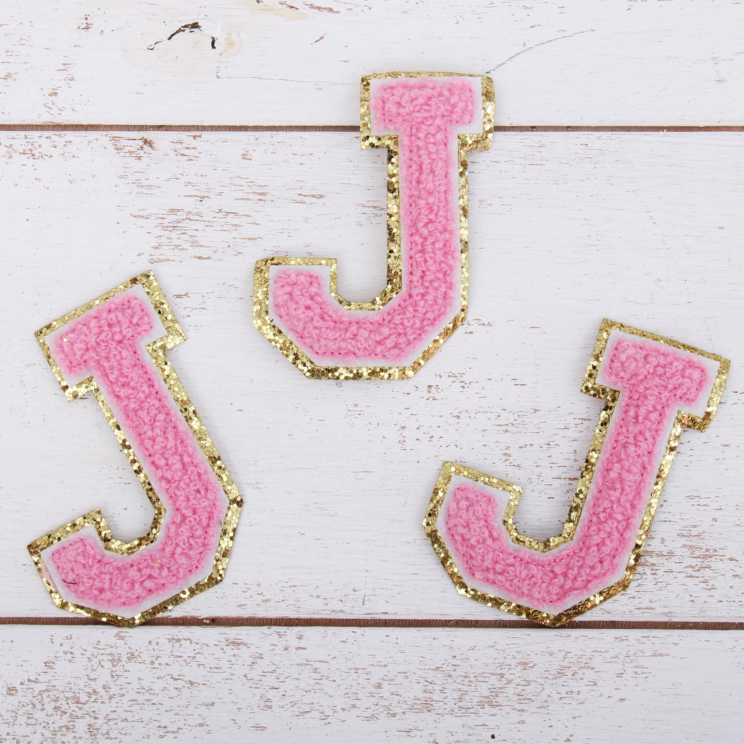 3 Pack Chenille Iron On Glitter Varsity Letter "J" Patches - Pink ...