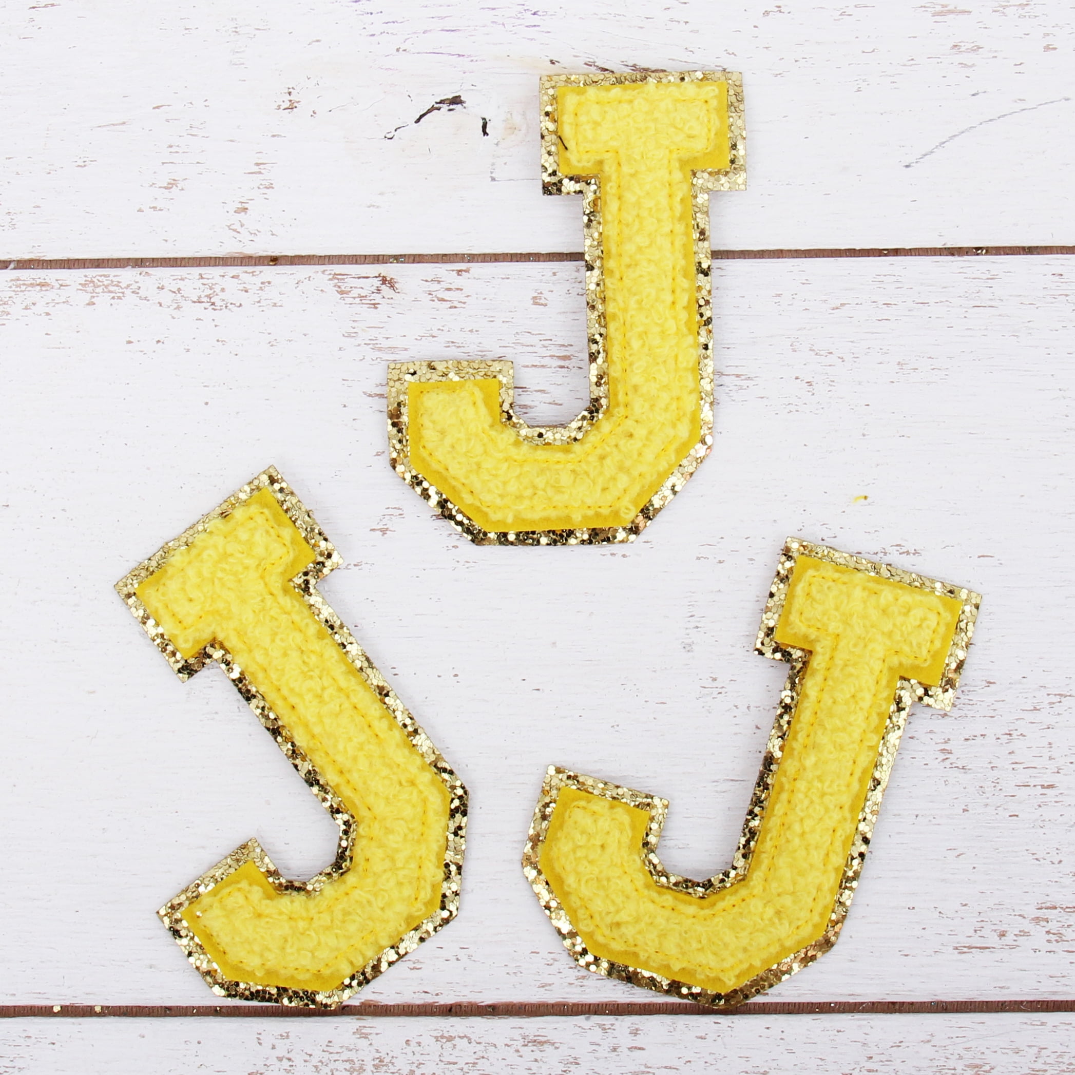 3 Pack Chenille Iron On Glitter Varsity Letter "J" Patches - Yellow ...