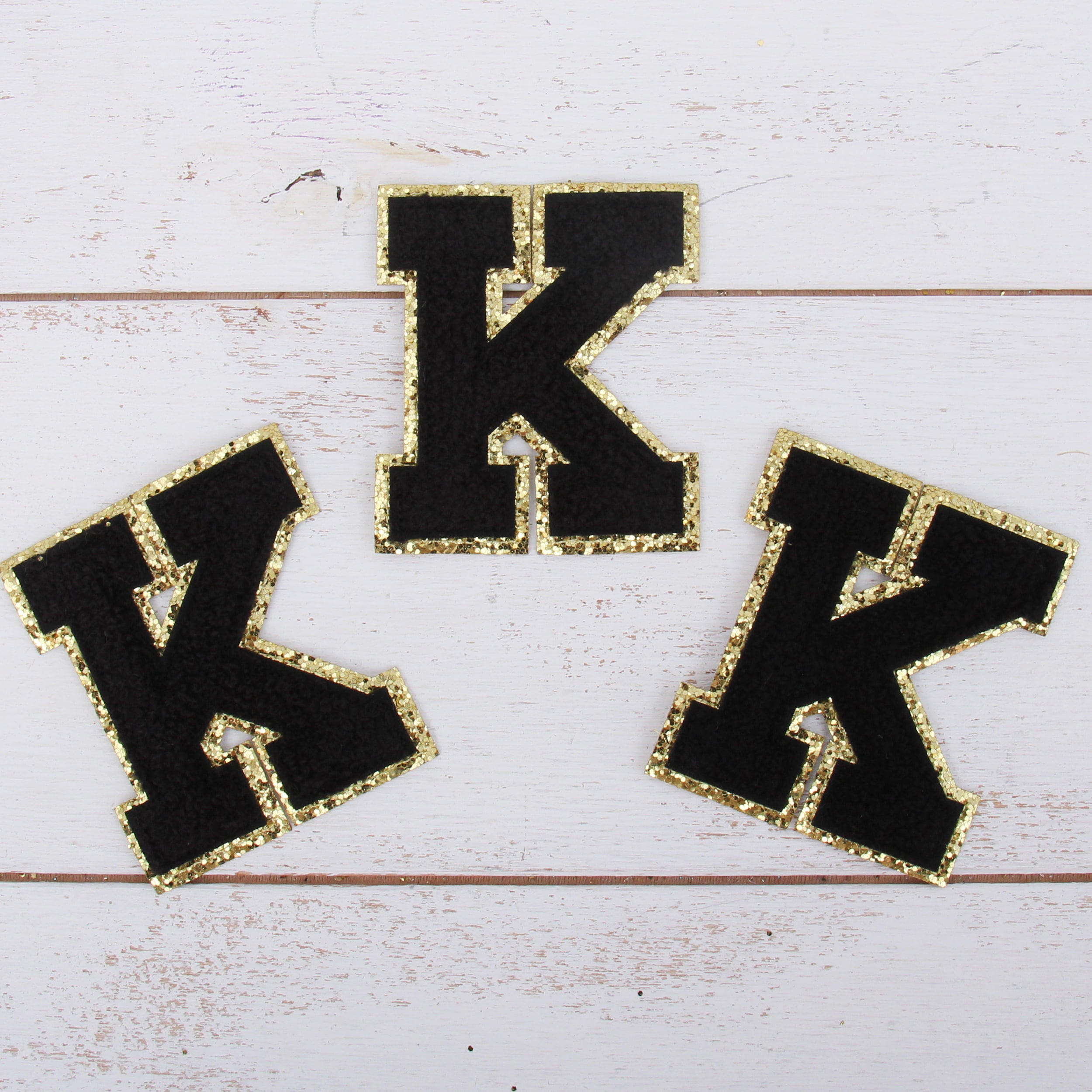 3 Pack Chenille Iron On Glitter Varsity Letter "K" Patches - Black ...