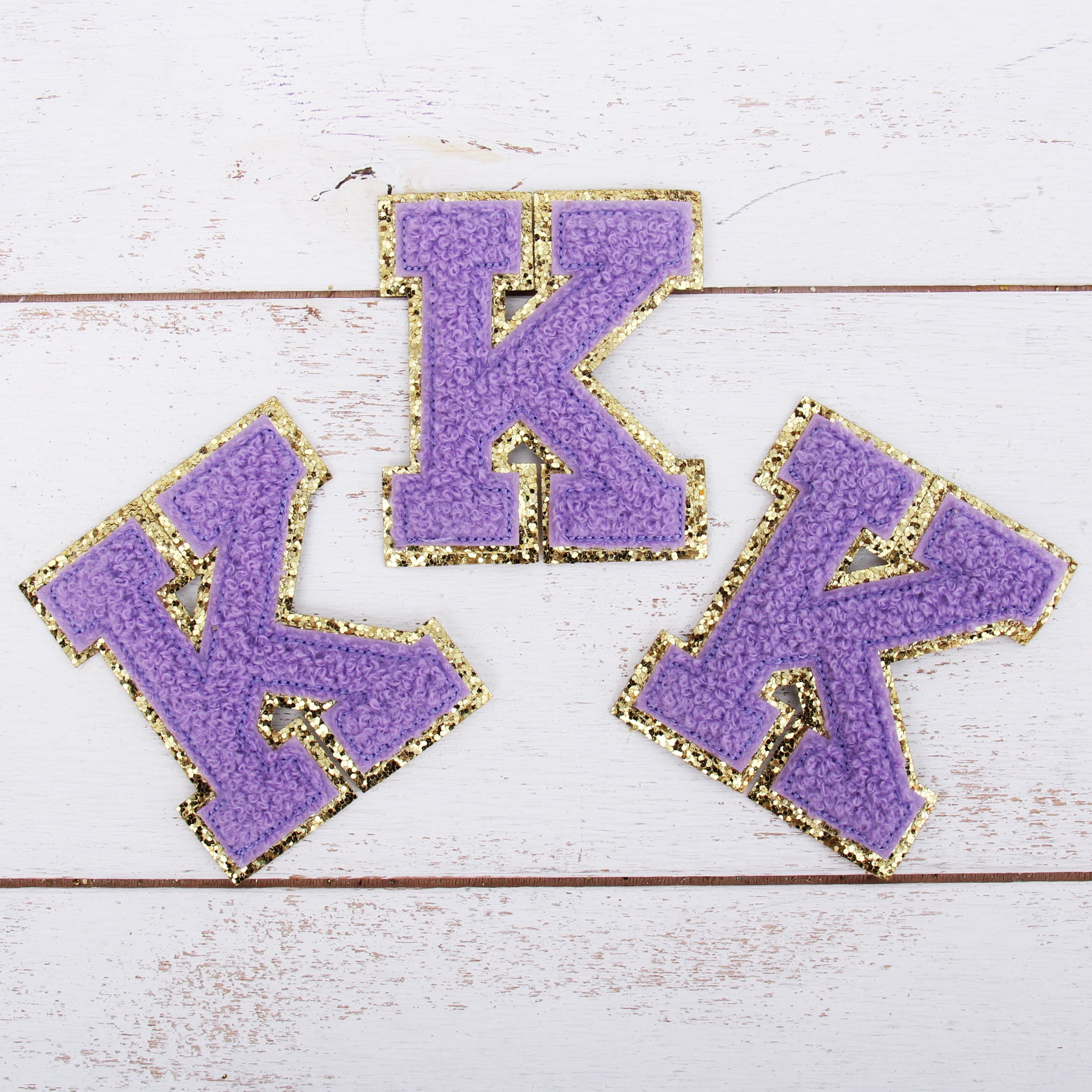 3 Pack Chenille Iron On Glitter Varsity Letter "K" Patches - Lavender ...