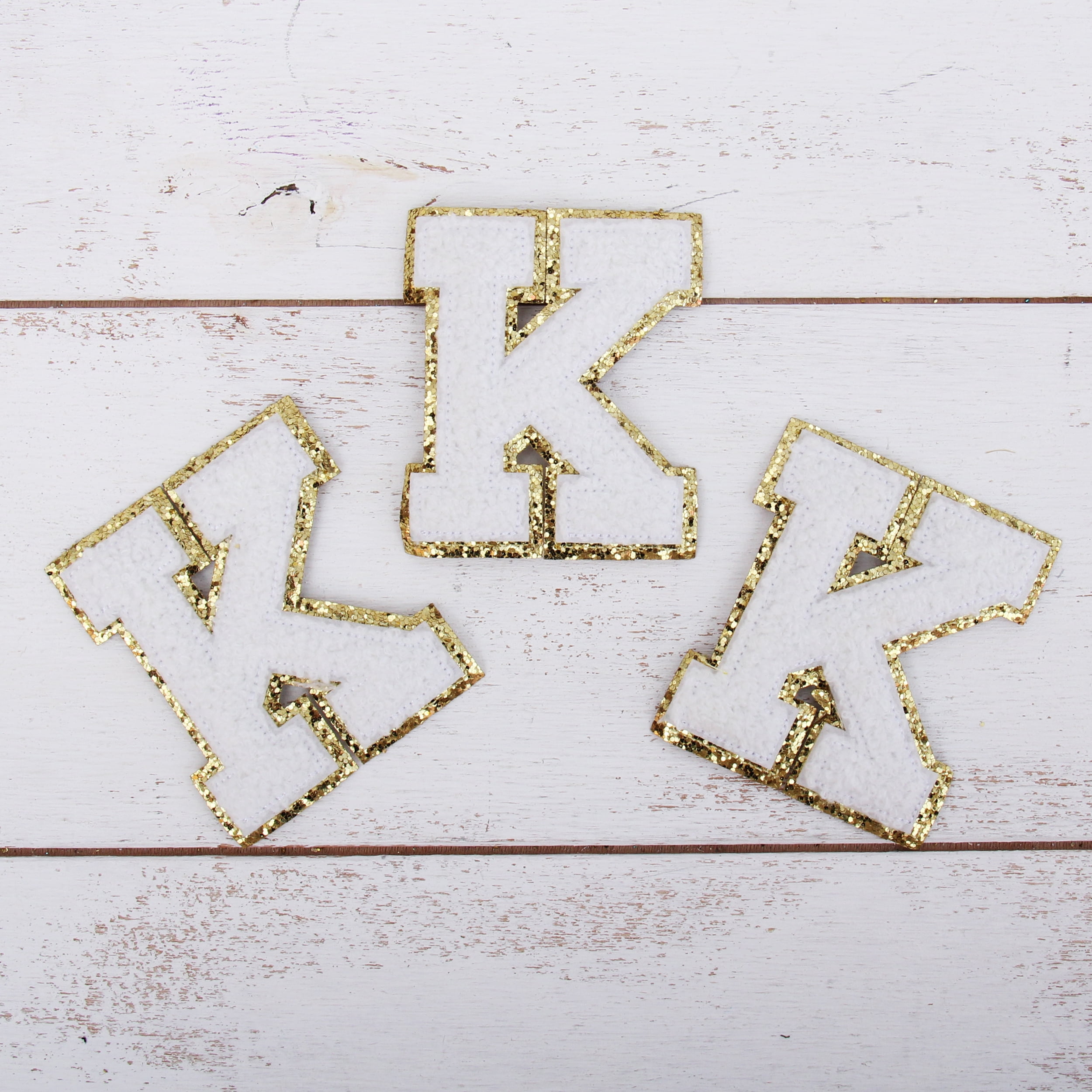 3 Pack Chenille Iron On Glitter Varsity Letter "K" Patches - White ...