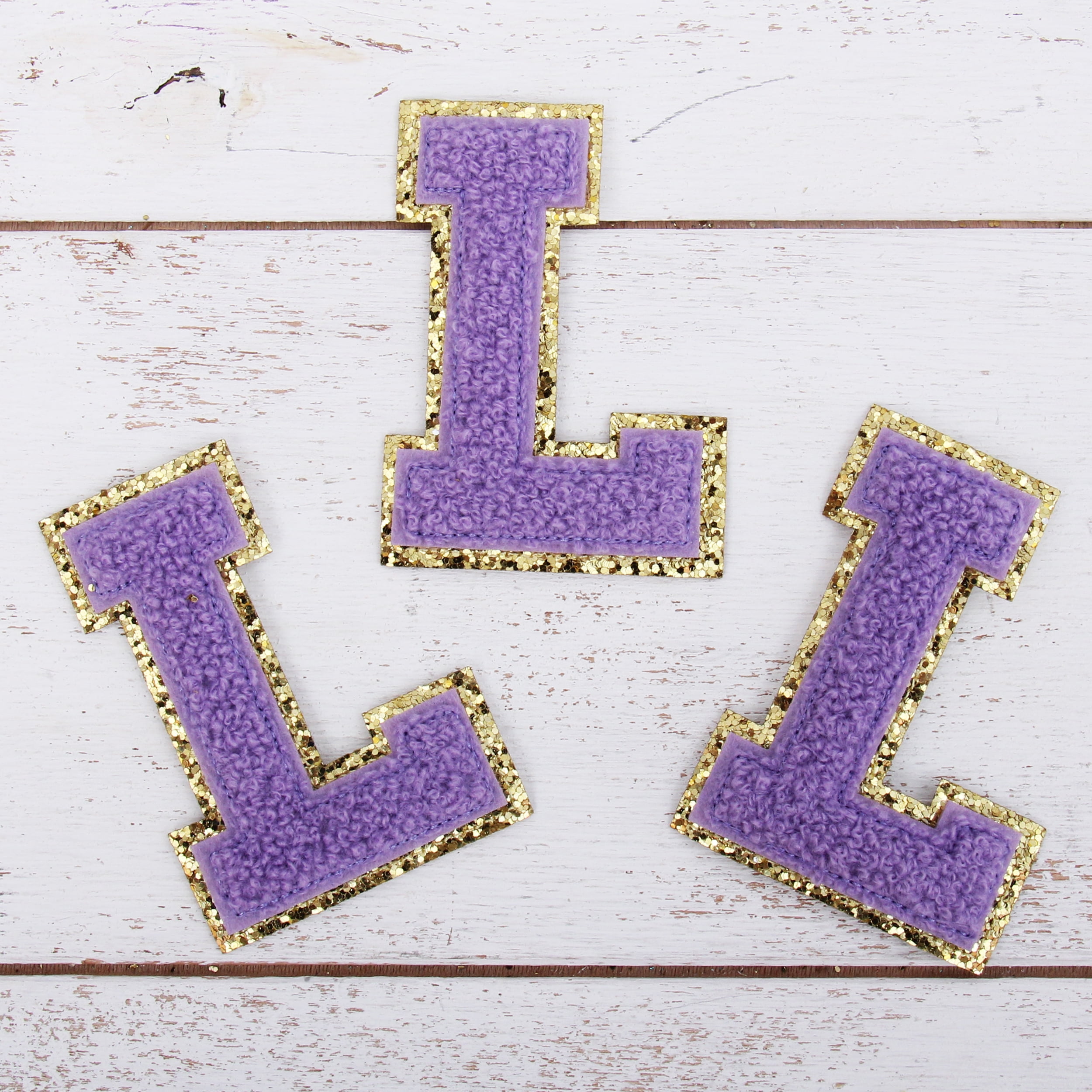 3 Pack Chenille Iron On Glitter Varsity Letter "L" Patches - Lavender ...