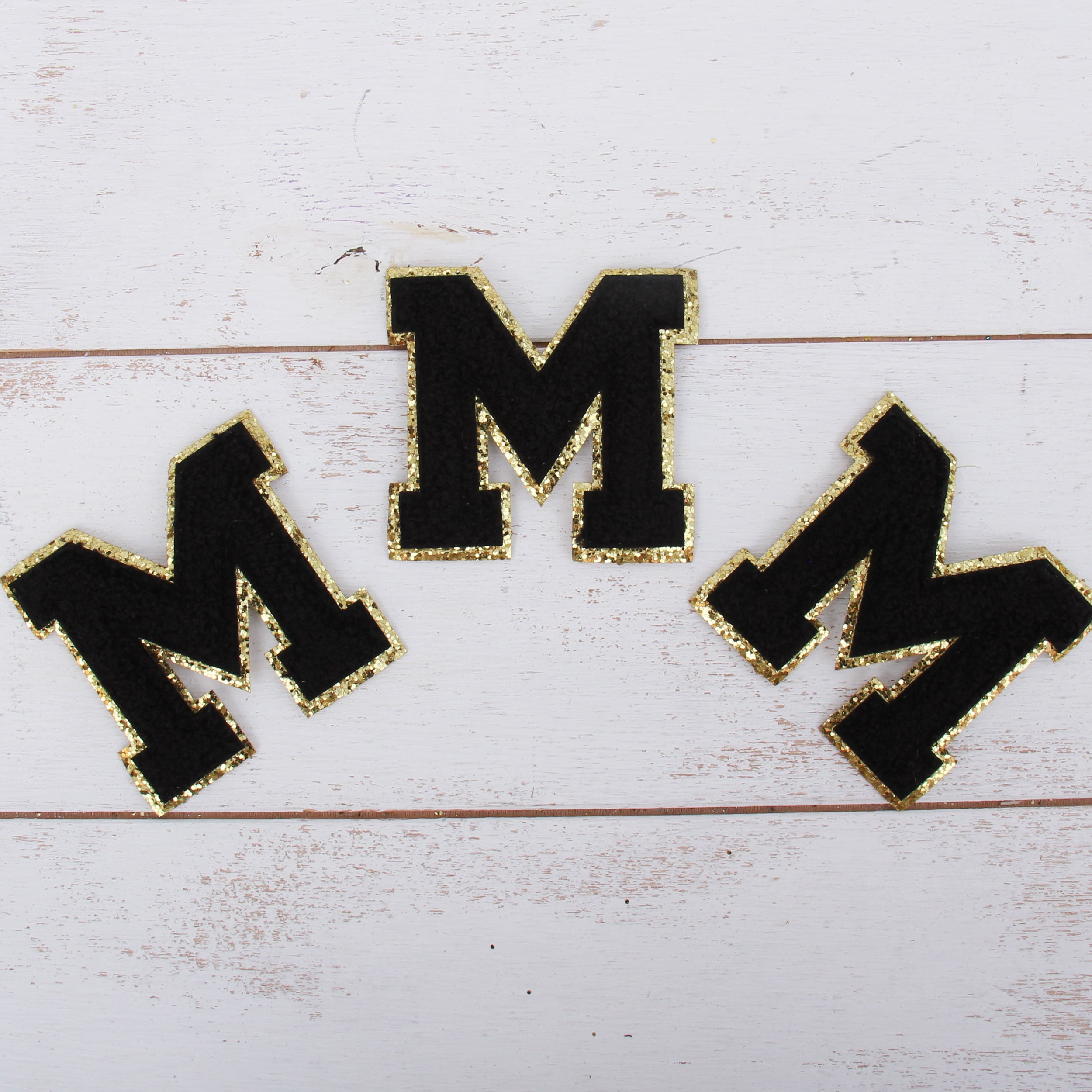 3 Pack Chenille Iron On Glitter Varsity Letter "M" Patches - Black ...