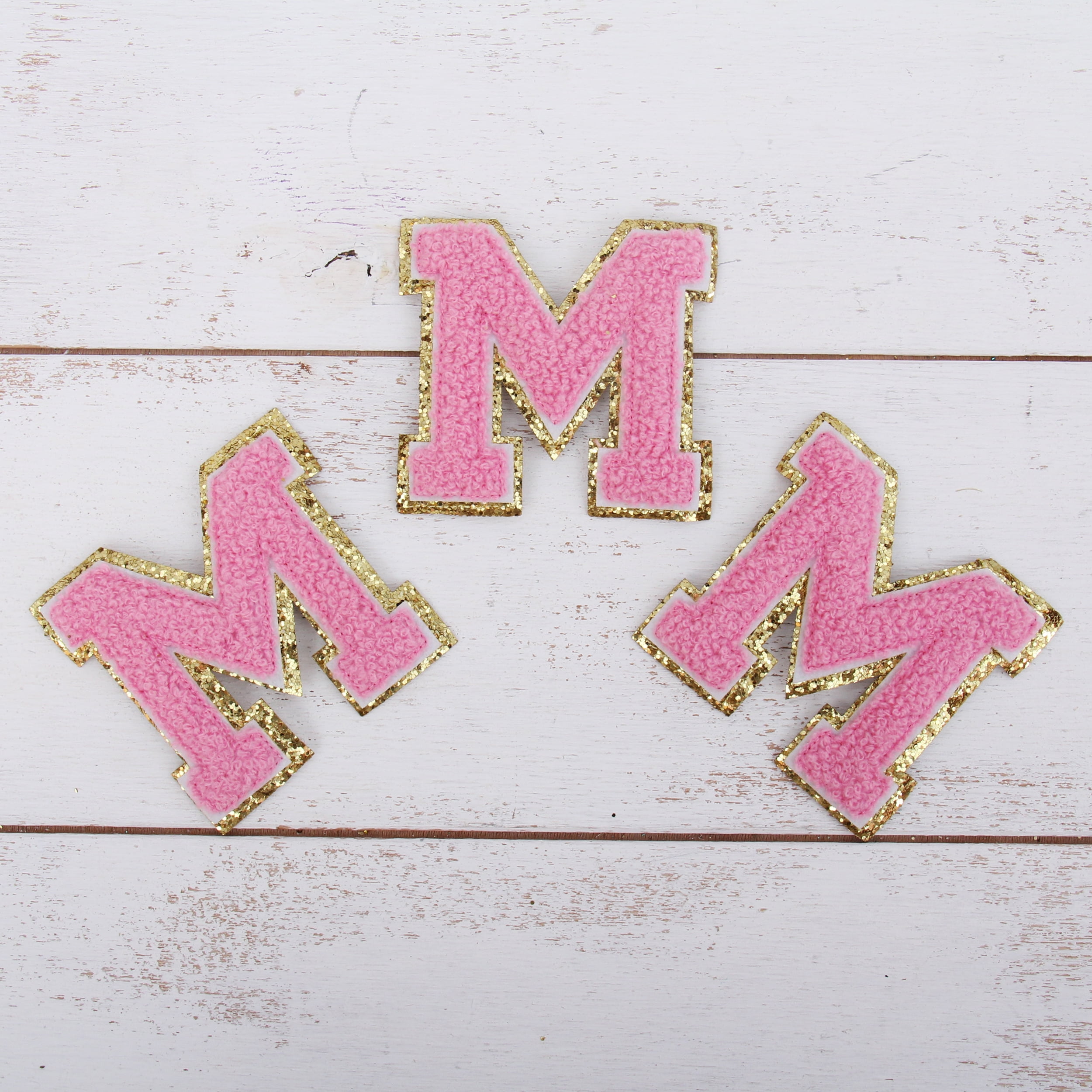 3 Pack Chenille Iron On Glitter Varsity Letter "M" Patches - Pink ...