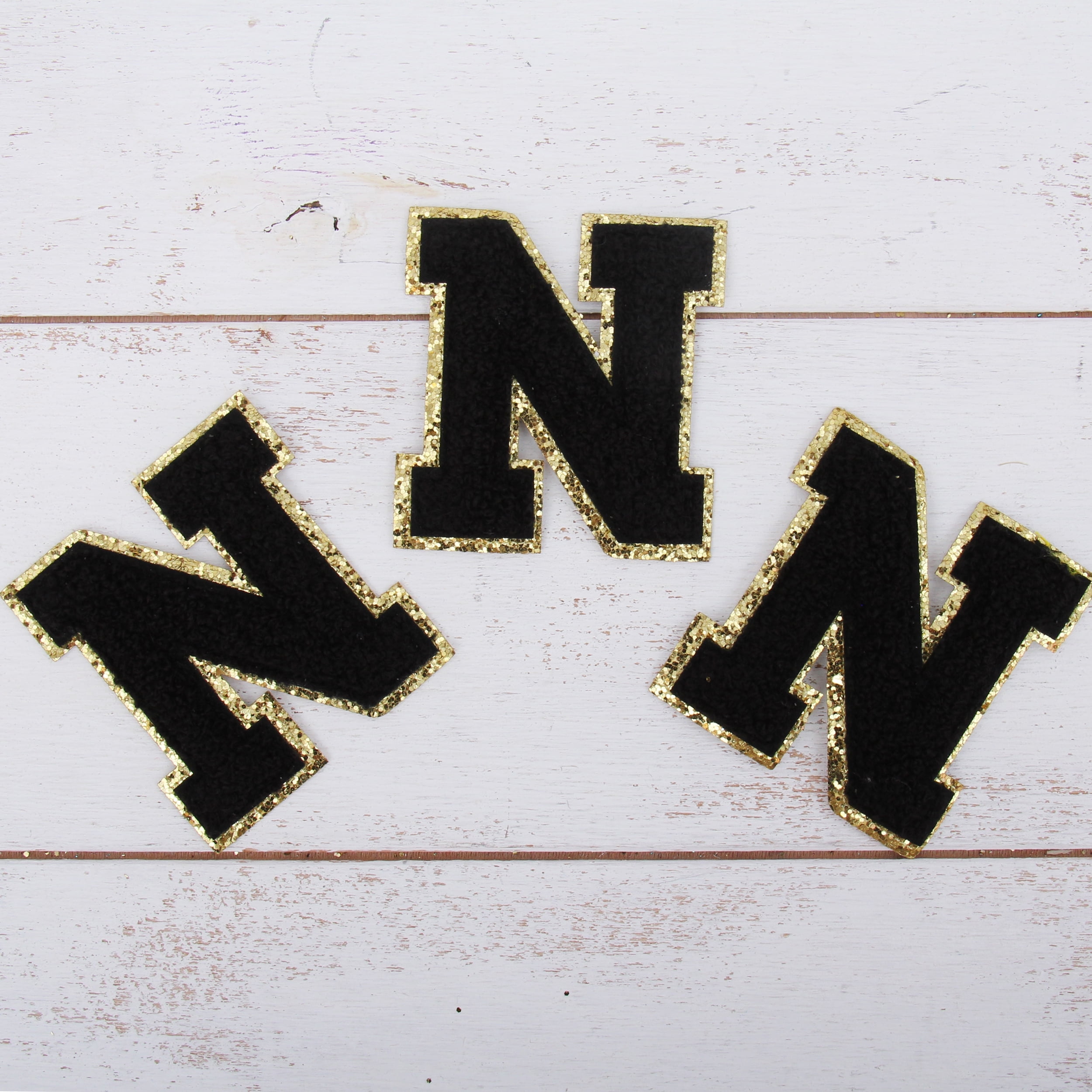 3 Pack Chenille Iron On Glitter Varsity Letter "N" Patches - Black ...