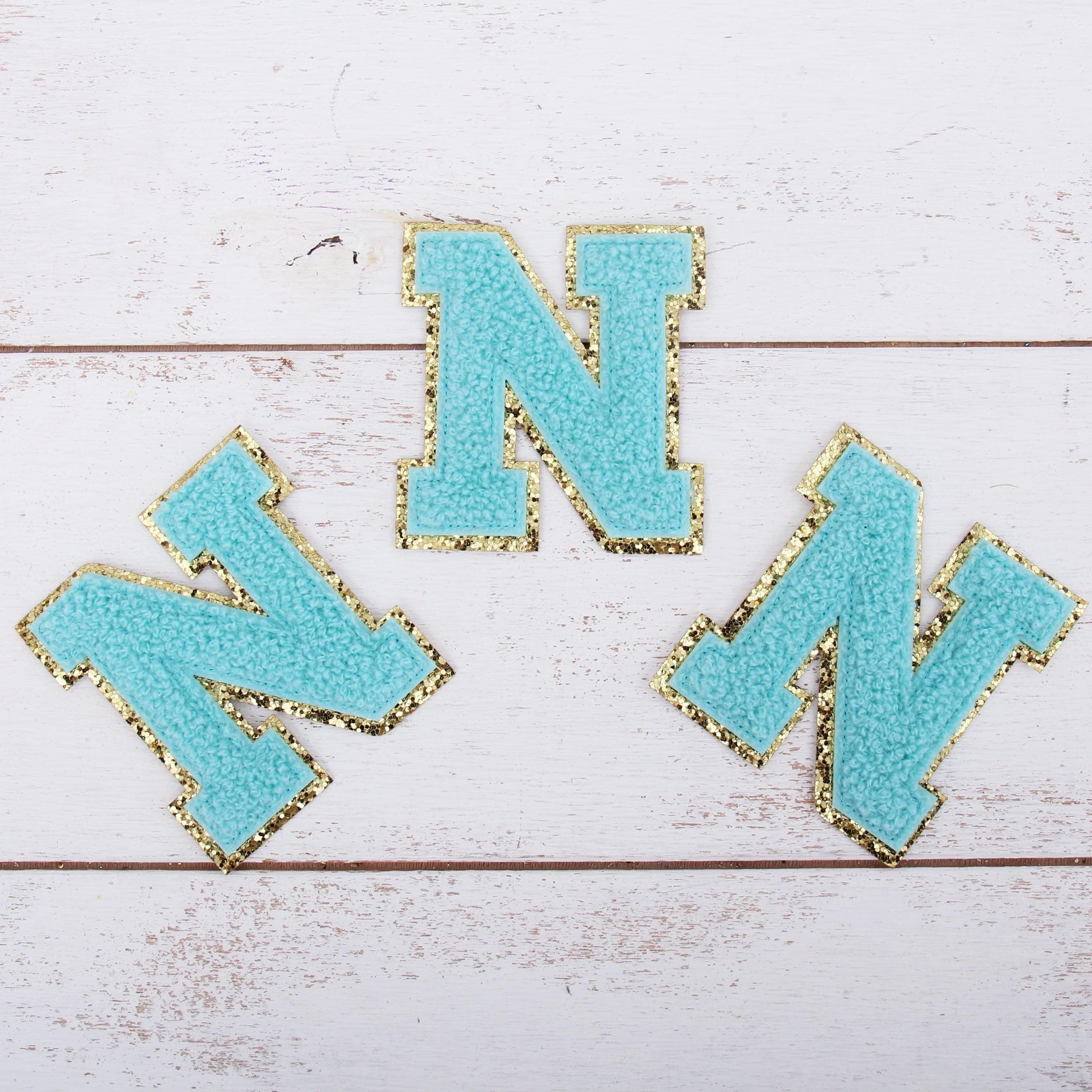 3 Pack Chenille Iron On Glitter Varsity Letter "N" Patches - Blue ...
