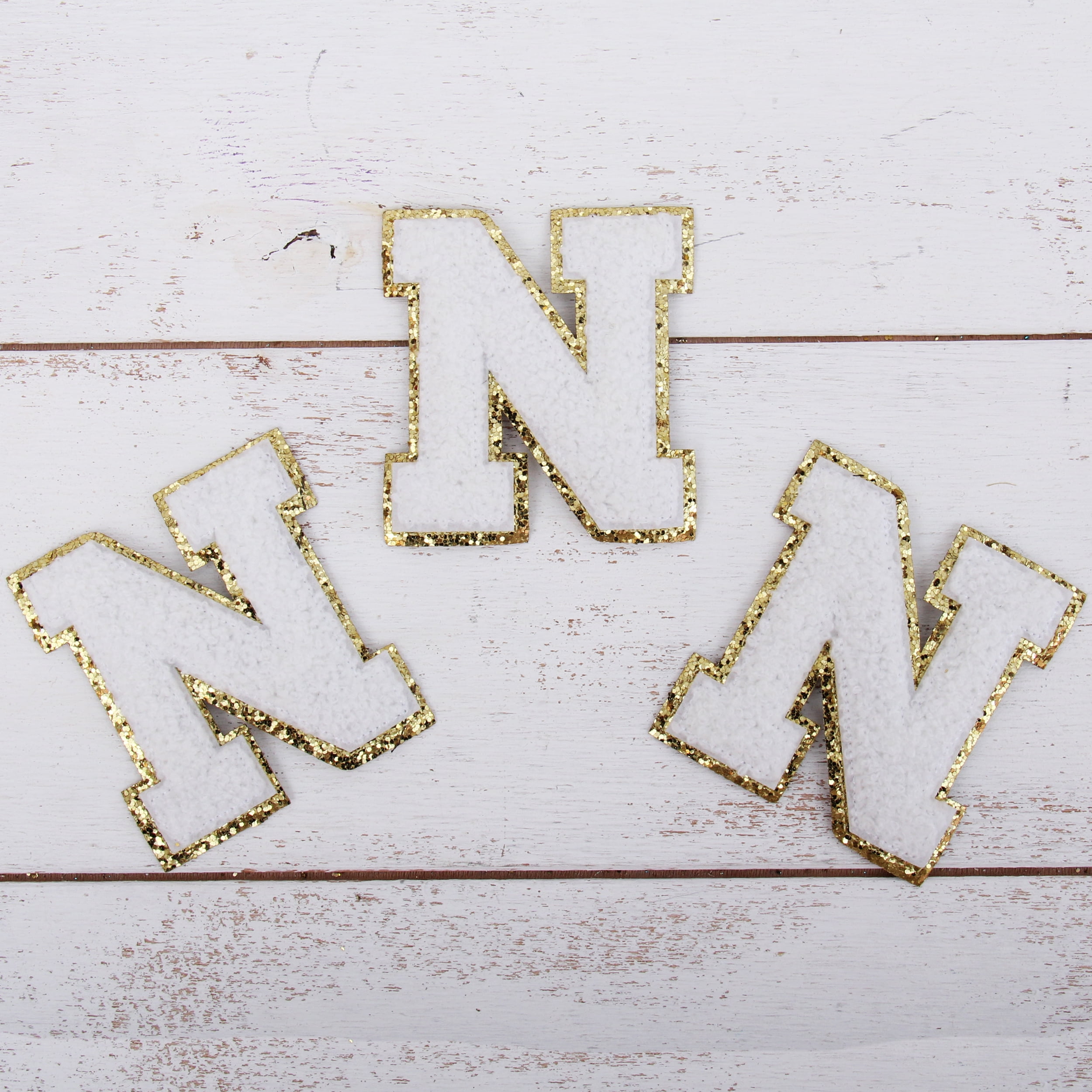 3 Pack Chenille Iron On Glitter Varsity Letter "N" Patches - White ...