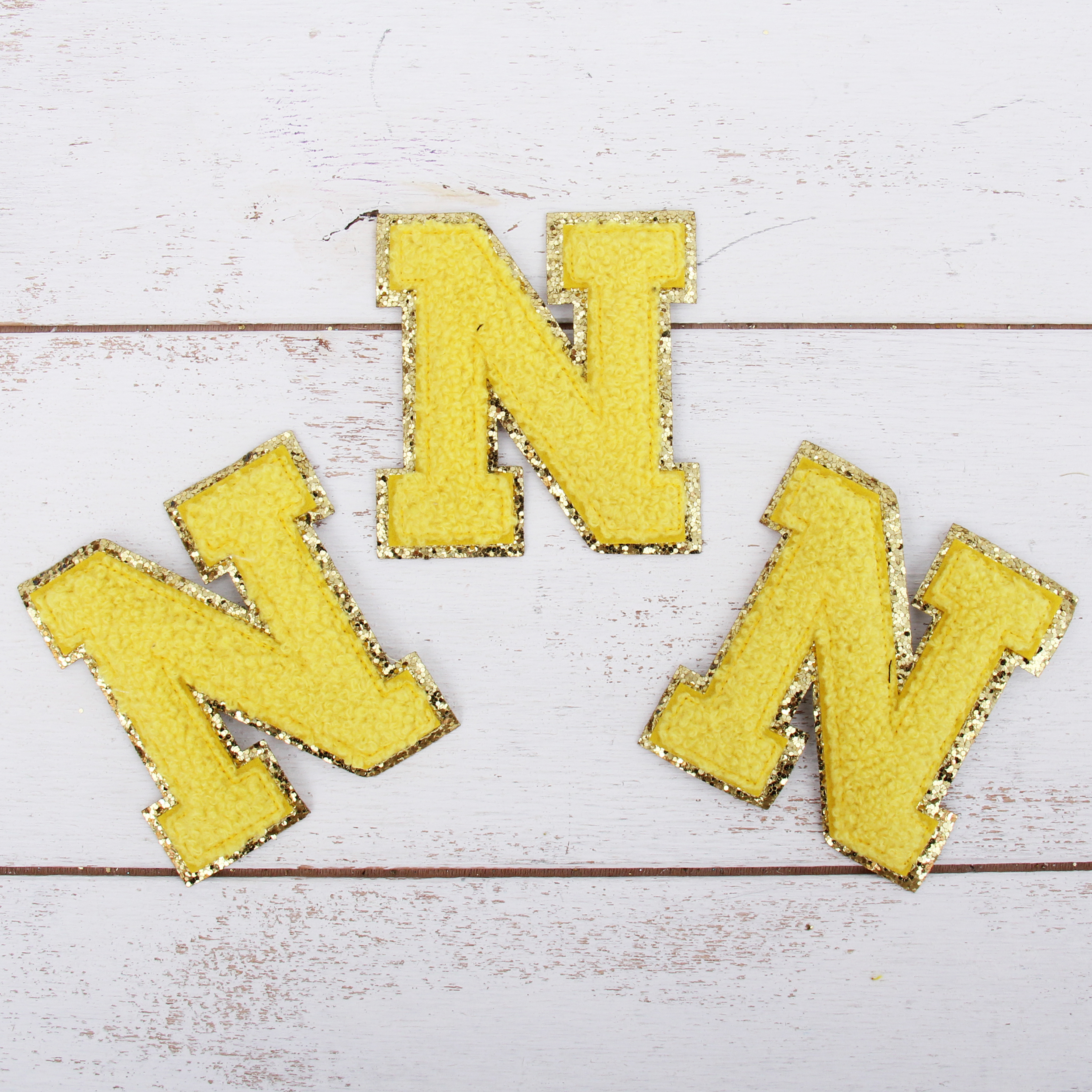 3 Pack Chenille Iron On Glitter Varsity Letter "N" Patches - Yellow ...