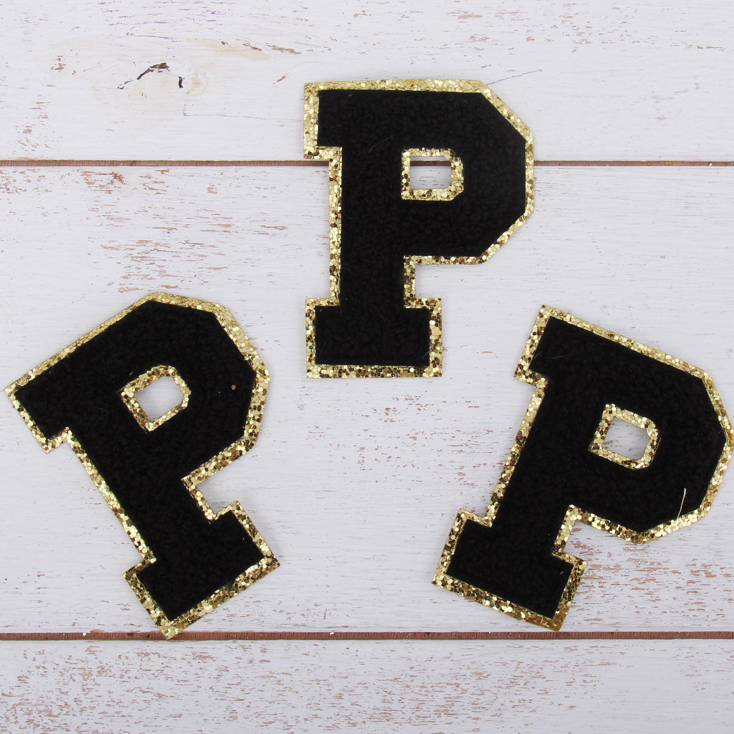 3 Pack Chenille Iron On Glitter Varsity Letter "P" Patches - Black ...