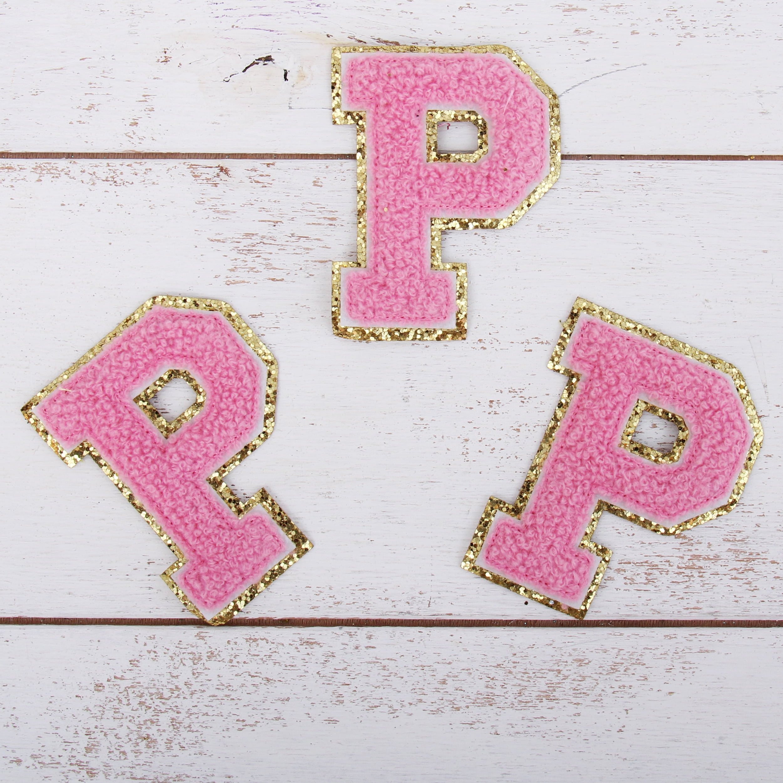 3 Pack Chenille Iron On Glitter Varsity Letter "P" Patches - Pink ...