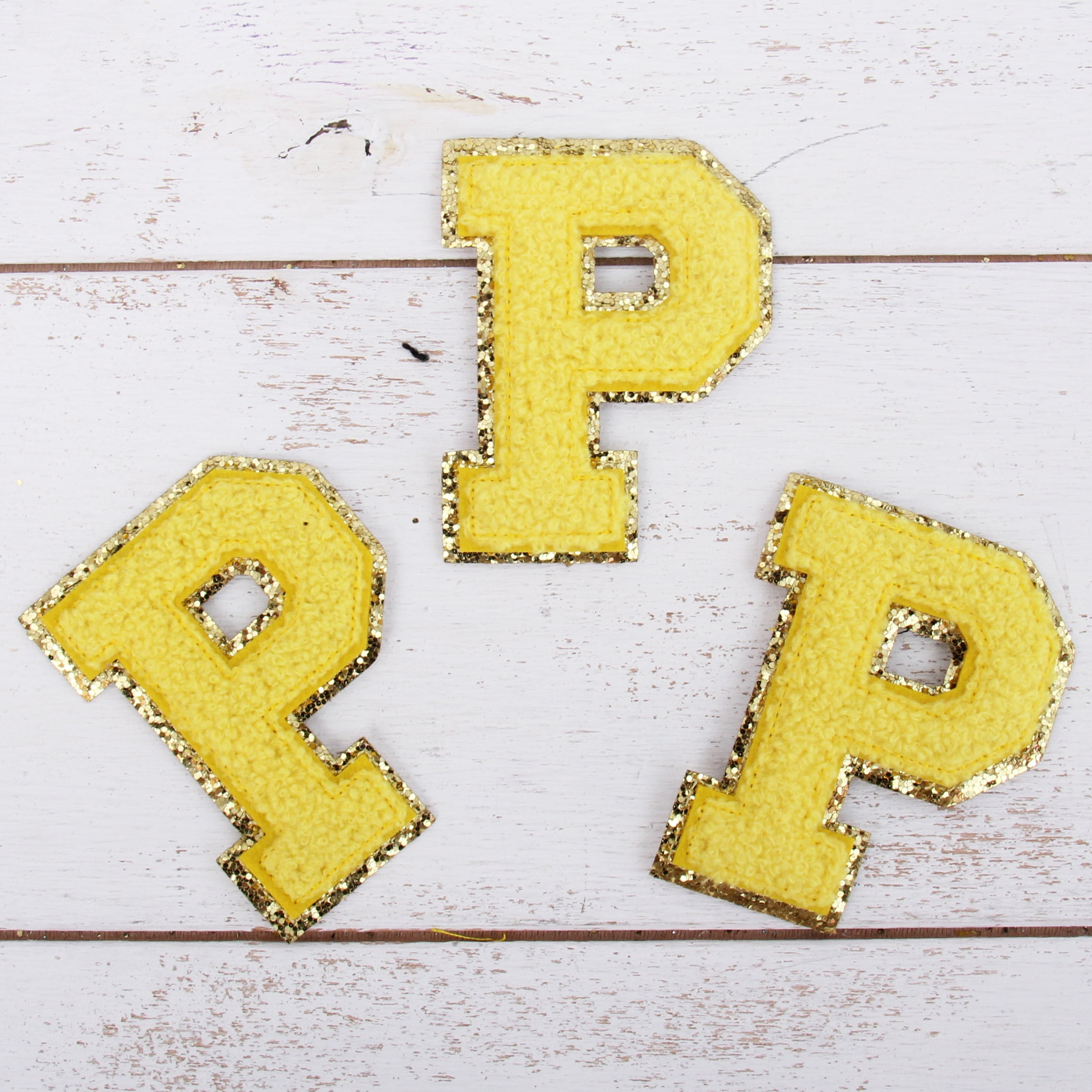 3 Pack Chenille Iron On Glitter Varsity Letter "P" Patches - Yellow ...