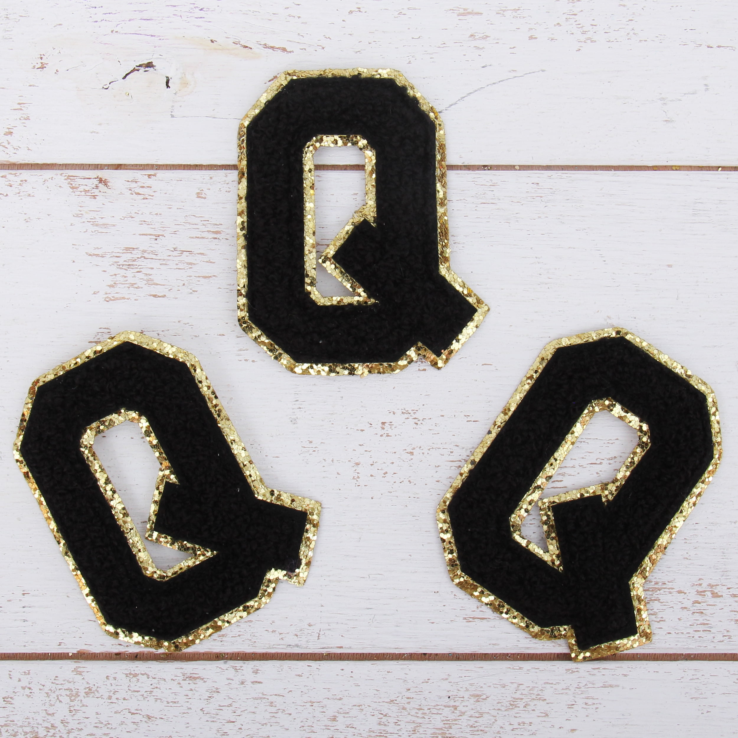 3 Pack Chenille Iron On Glitter Varsity Letter "Q" Patches - Black ...