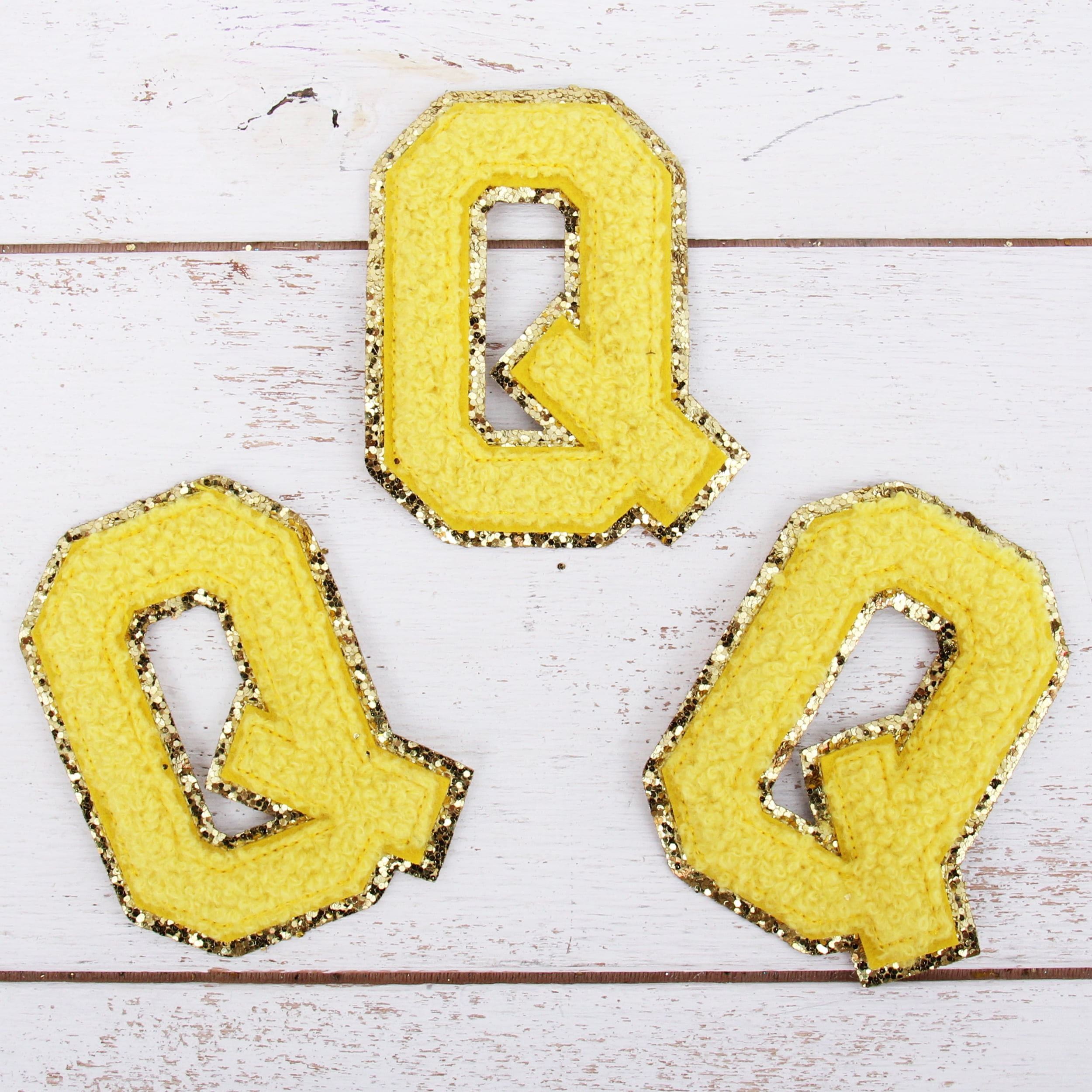 3 Pack Chenille Iron On Glitter Varsity Letter "Q" Patches - Yellow ...