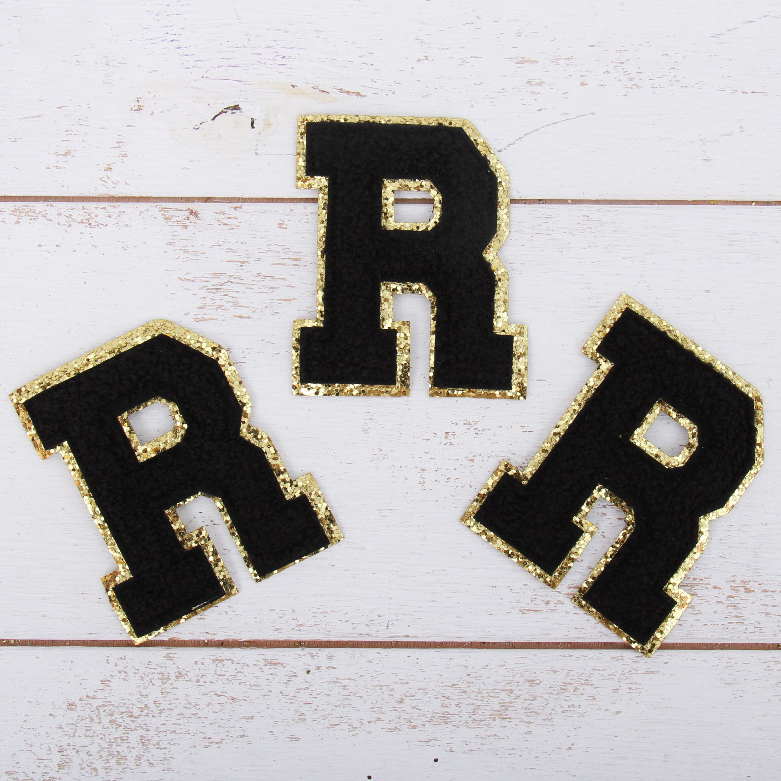 3 Pack Chenille Iron On Glitter Varsity Letter "R" Patches - Black ...