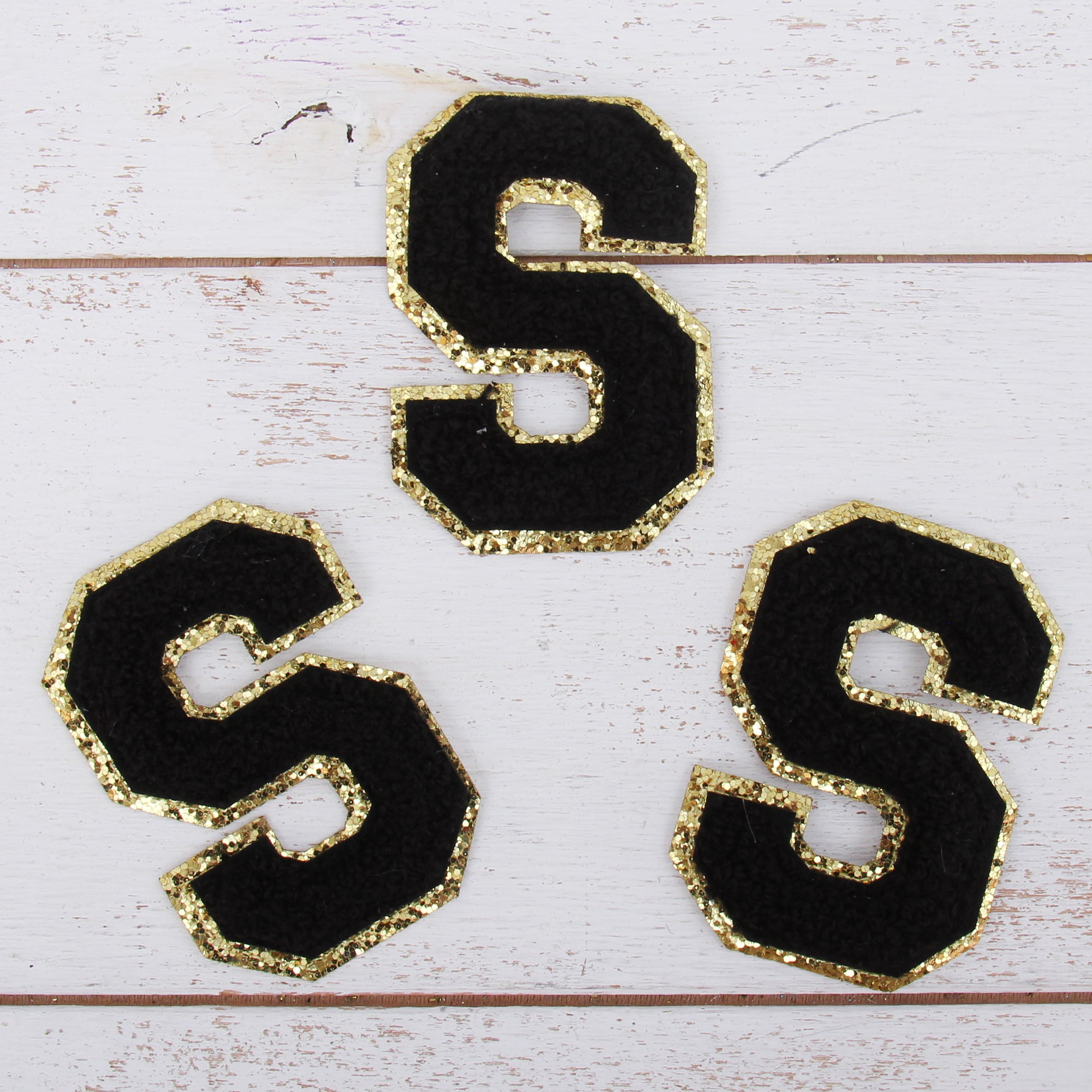 3 Pack Chenille Iron On Glitter Varsity Letter "S" Patches - Black ...