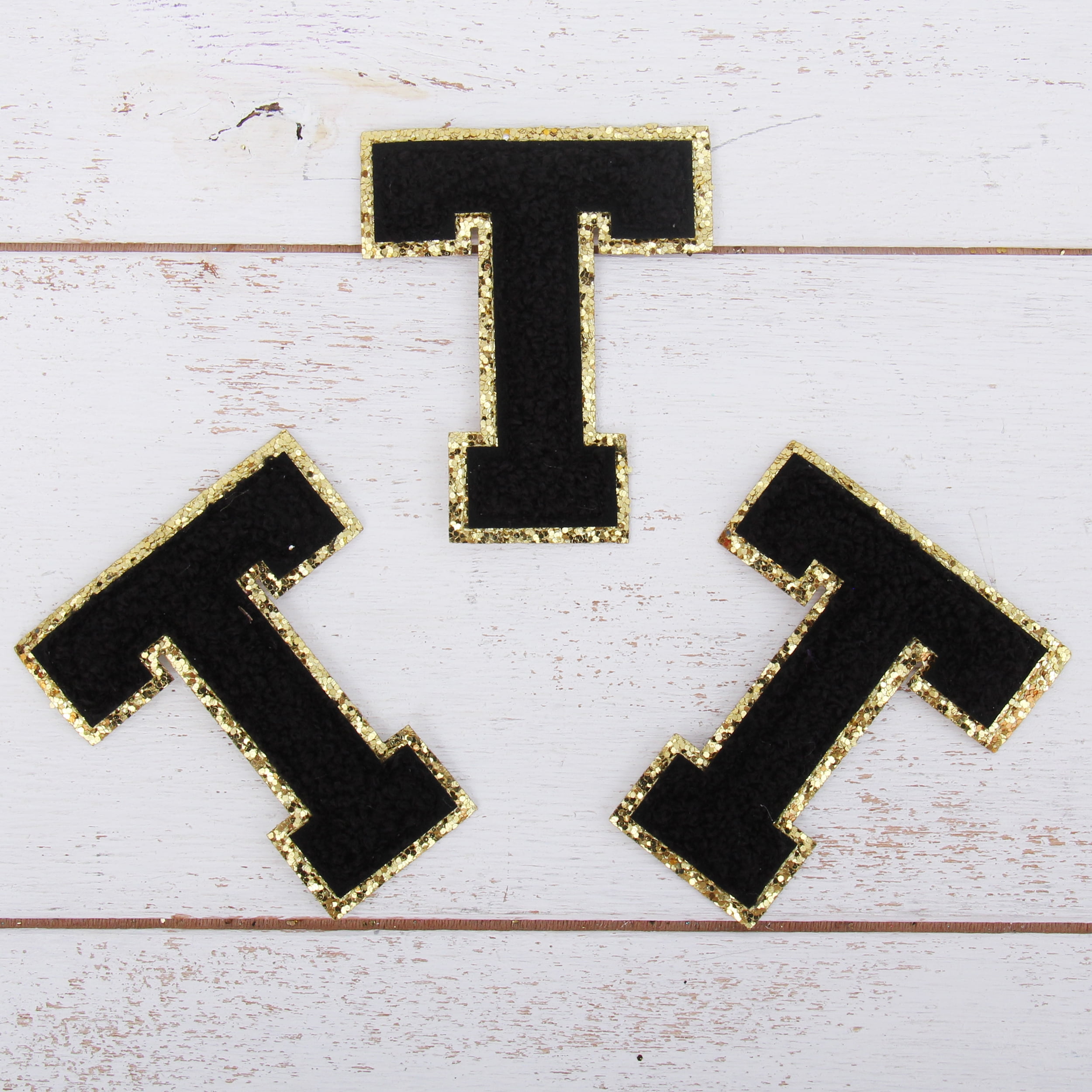 3 Pack Chenille Iron On Glitter Varsity Letter "T" Patches - Black ...
