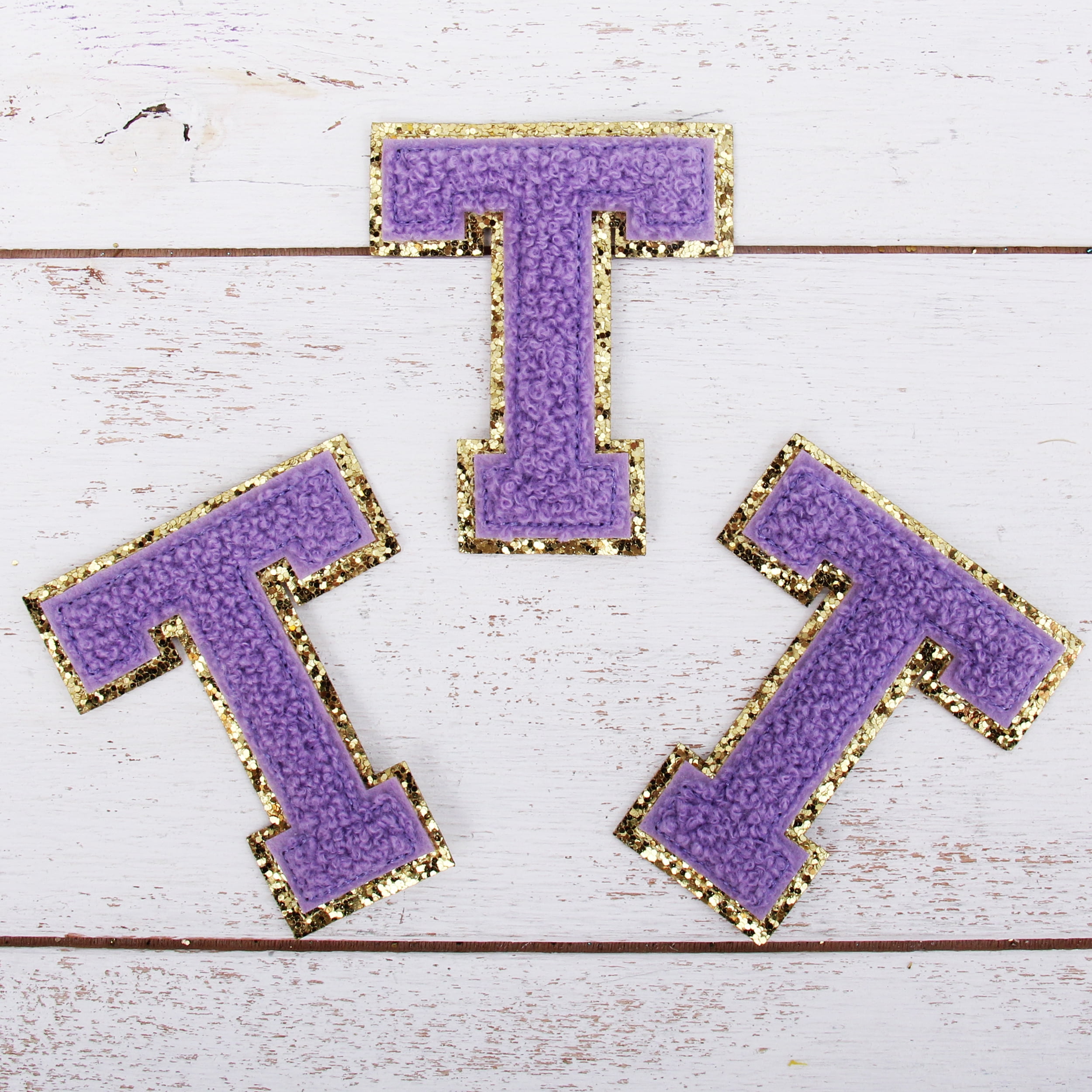3 Pack Chenille Iron On Glitter Varsity Letter "T" Patches - Lavender ...