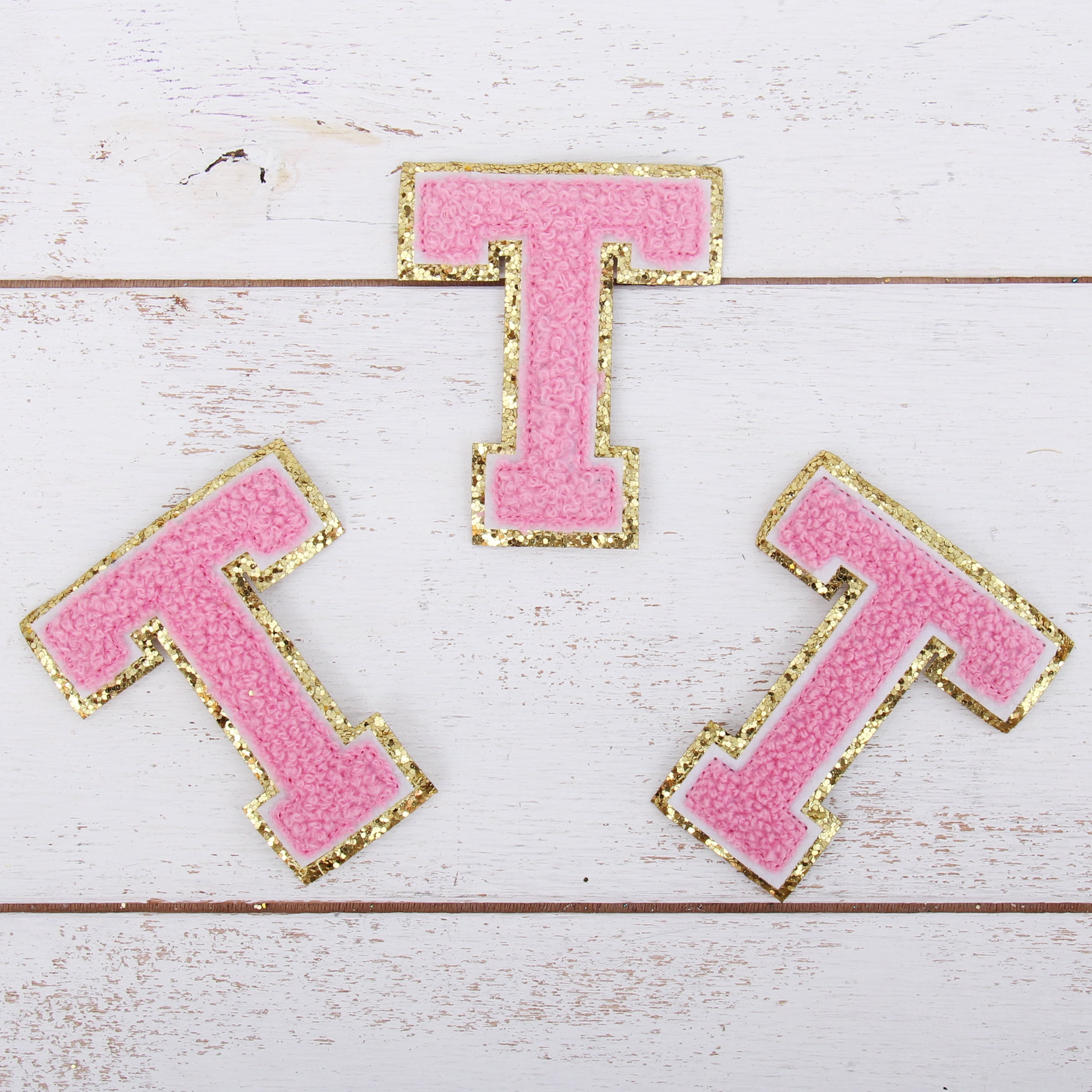 3 Pack Chenille Iron On Glitter Varsity Letter "T" Patches - Pink ...
