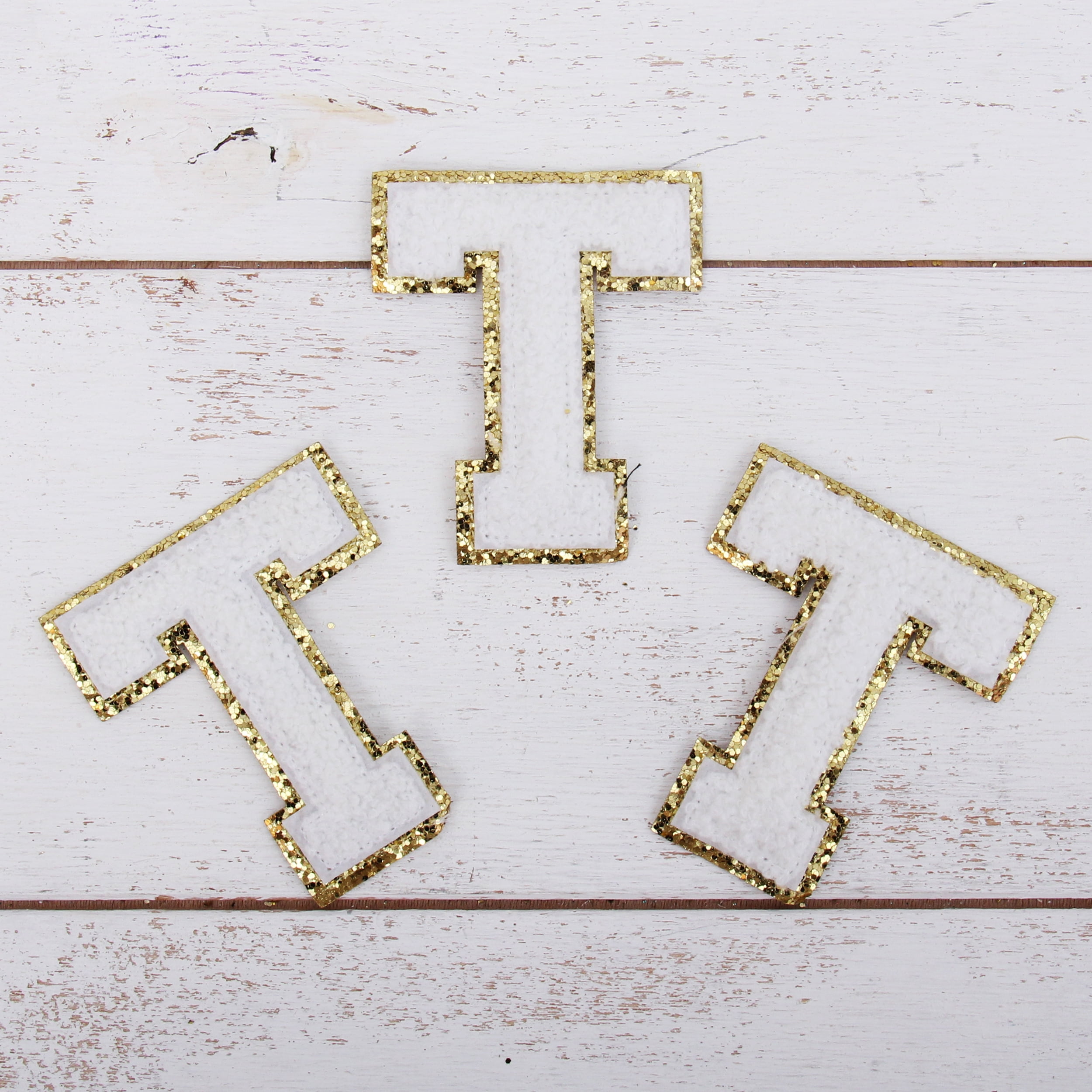 3 Pack Chenille Iron On Glitter Varsity Letter "T" Patches - White ...