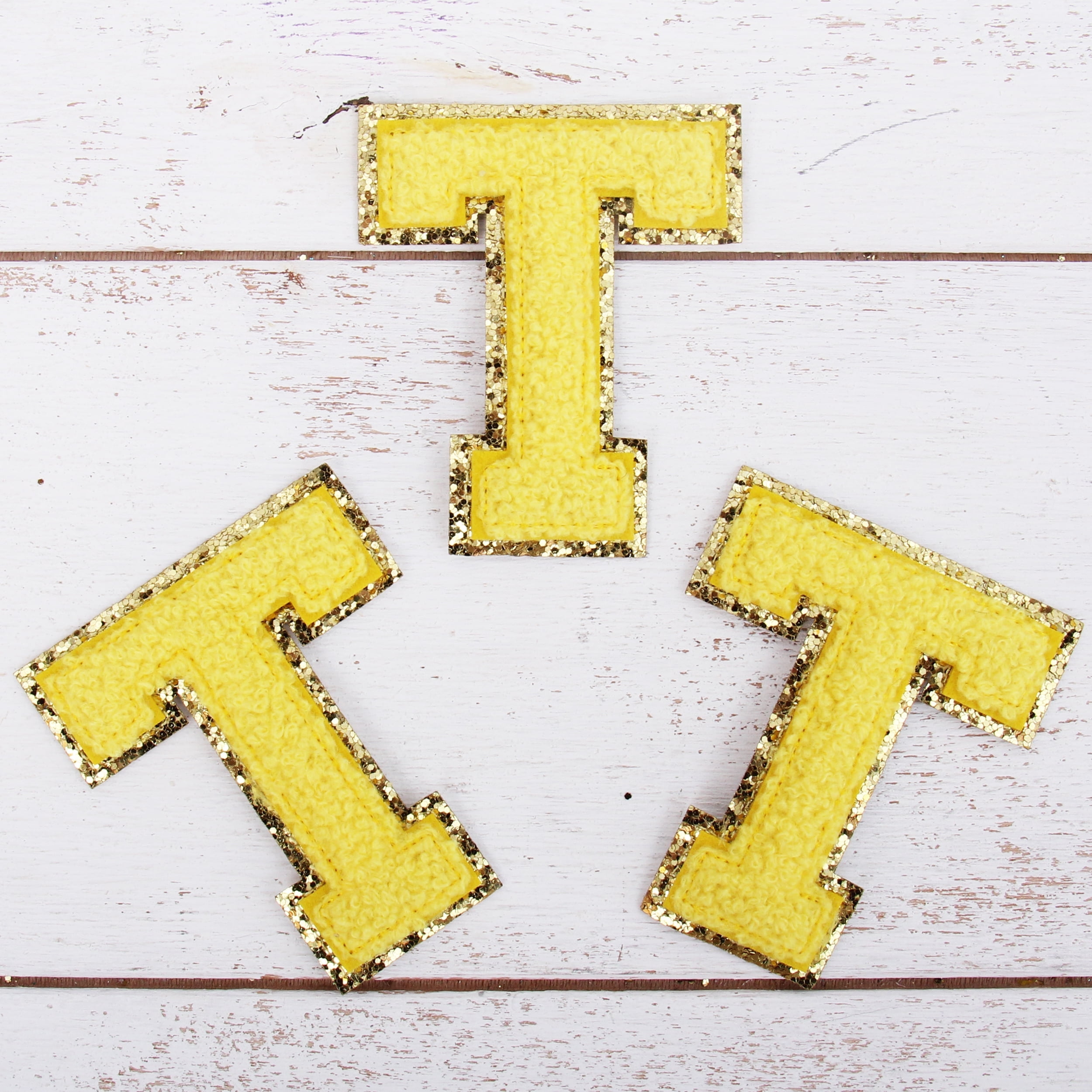 3 Pack Chenille Iron On Glitter Varsity Letter "T" Patches - Yellow ...