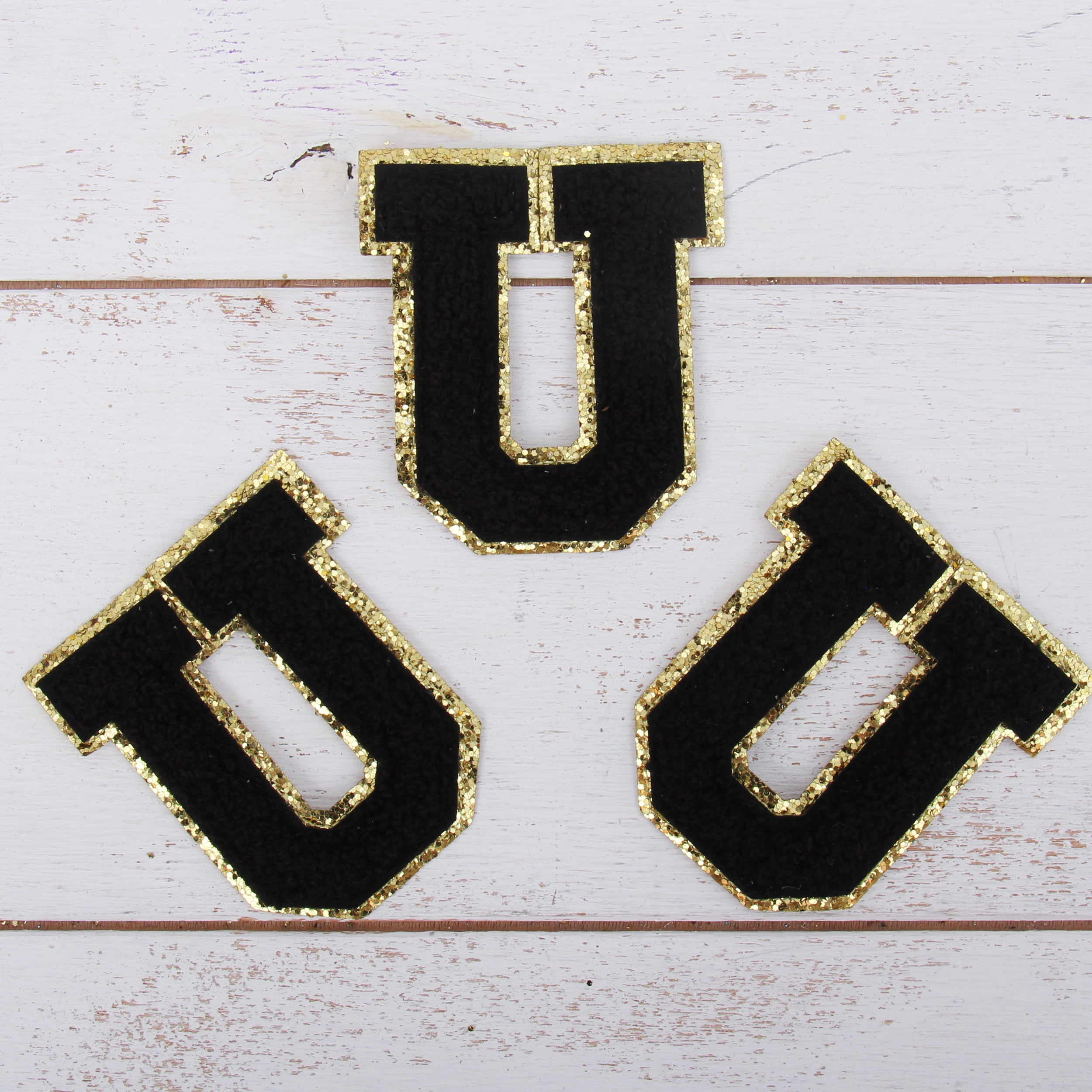 3 Pack Chenille Iron On Glitter Varsity Letter "U" Patches - Black ...