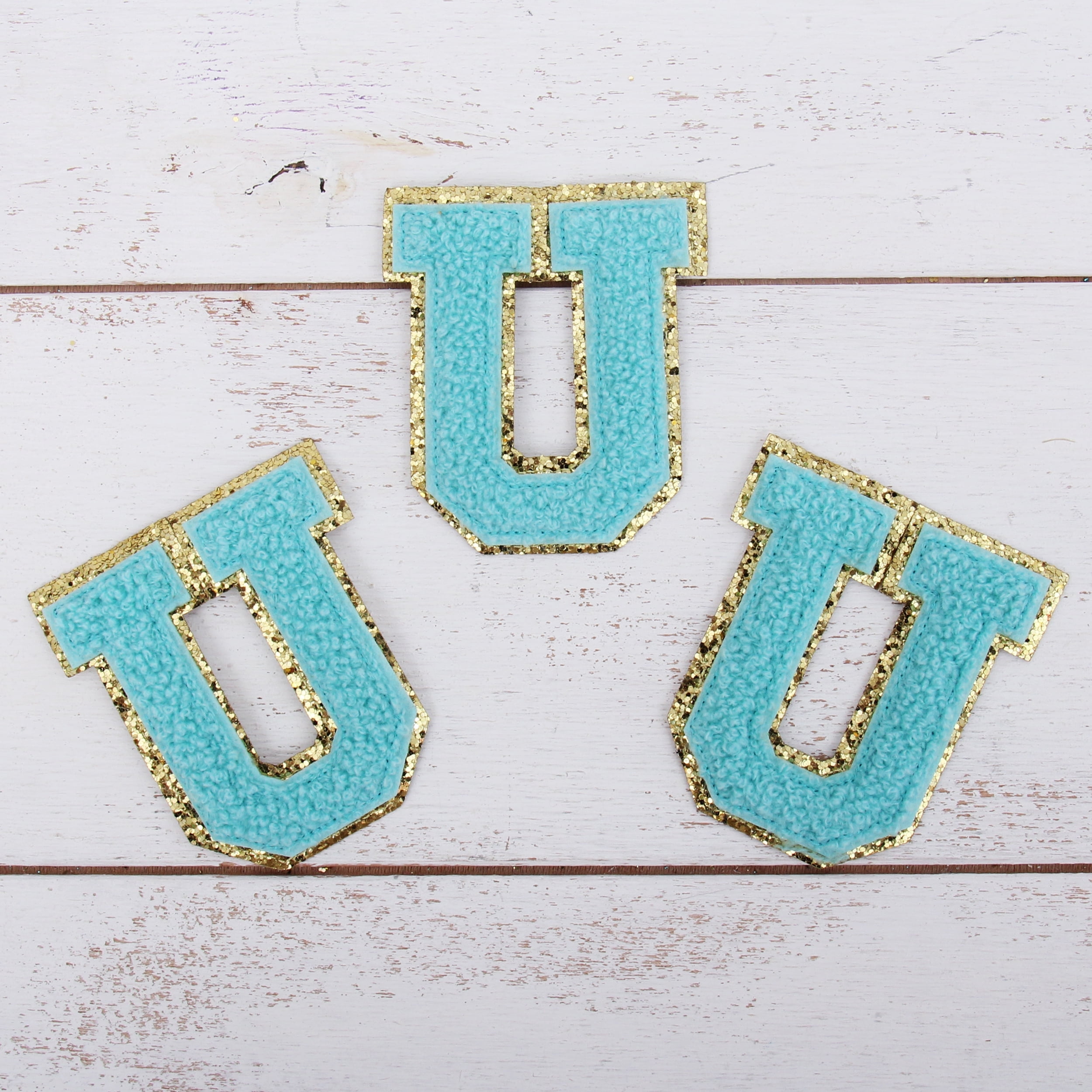 3 Pack Chenille Iron On Glitter Varsity Letter "U" Patches - Blue ...