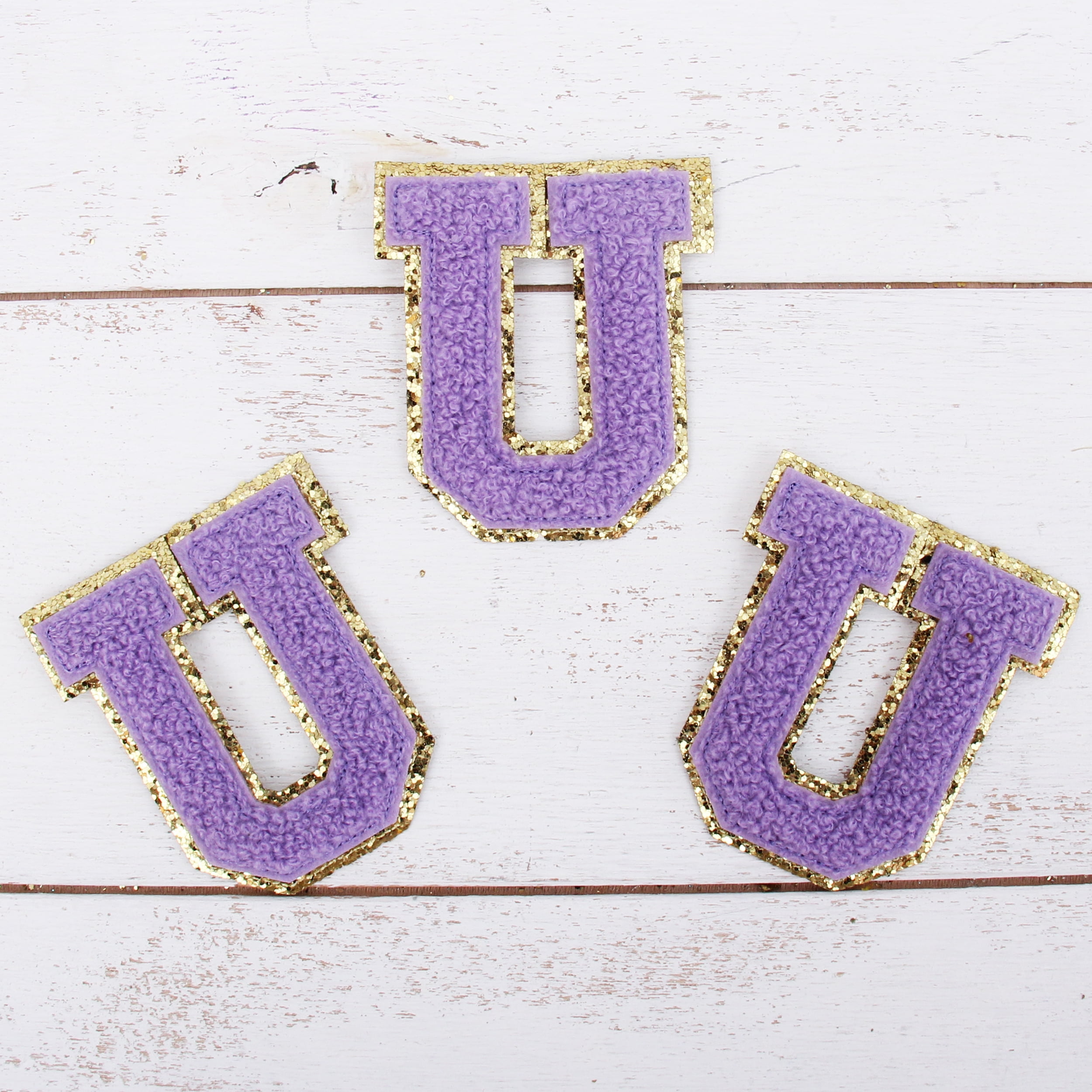 3 Pack Chenille Iron On Glitter Varsity Letter "U" Patches - Lavender ...