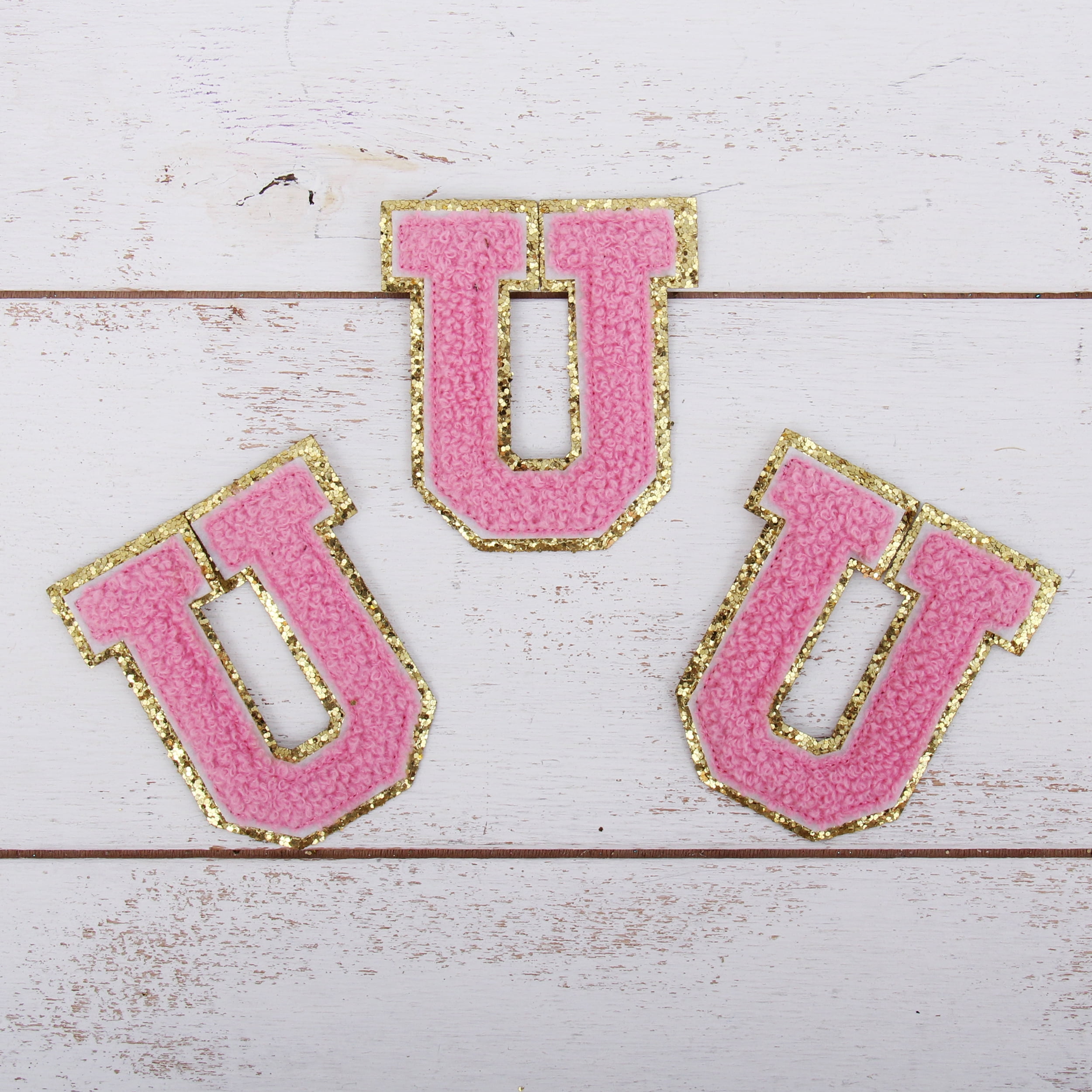 3 Pack Chenille Iron On Glitter Varsity Letter "U" Patches - Pink ...