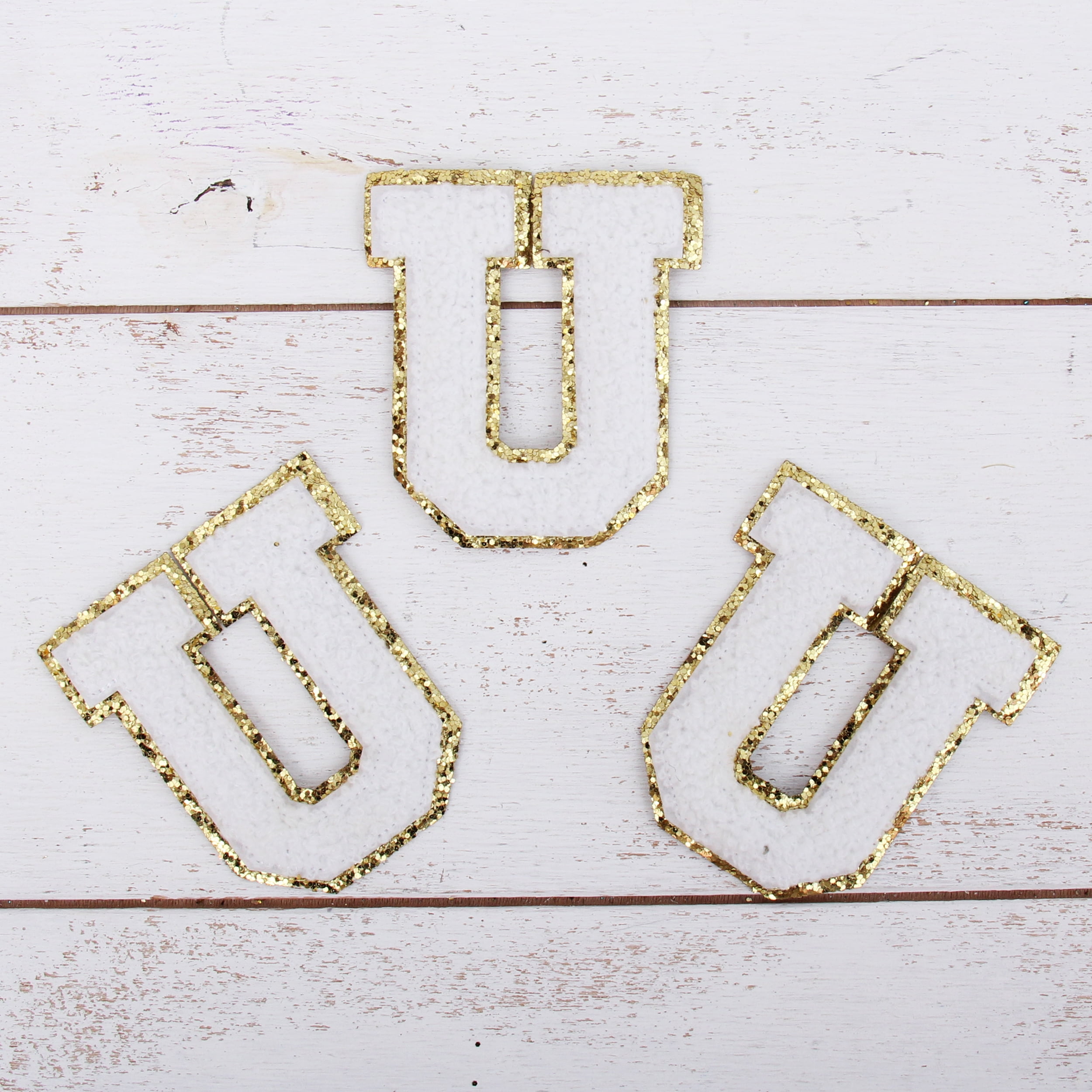 3 Pack Chenille Iron On Glitter Varsity Letter "U" Patches - White ...