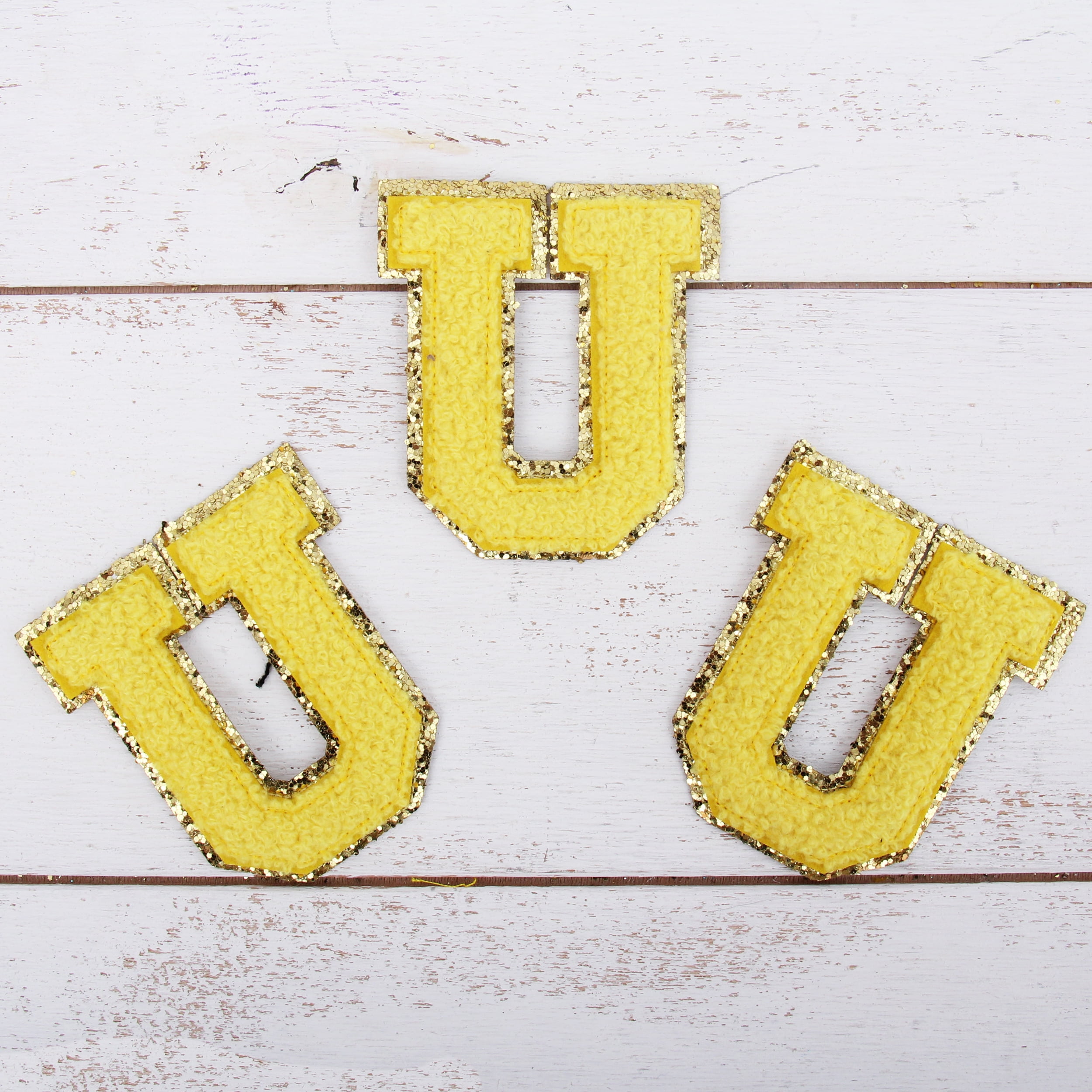 3 Pack Chenille Iron On Glitter Varsity Letter "U" Patches - Yellow ...