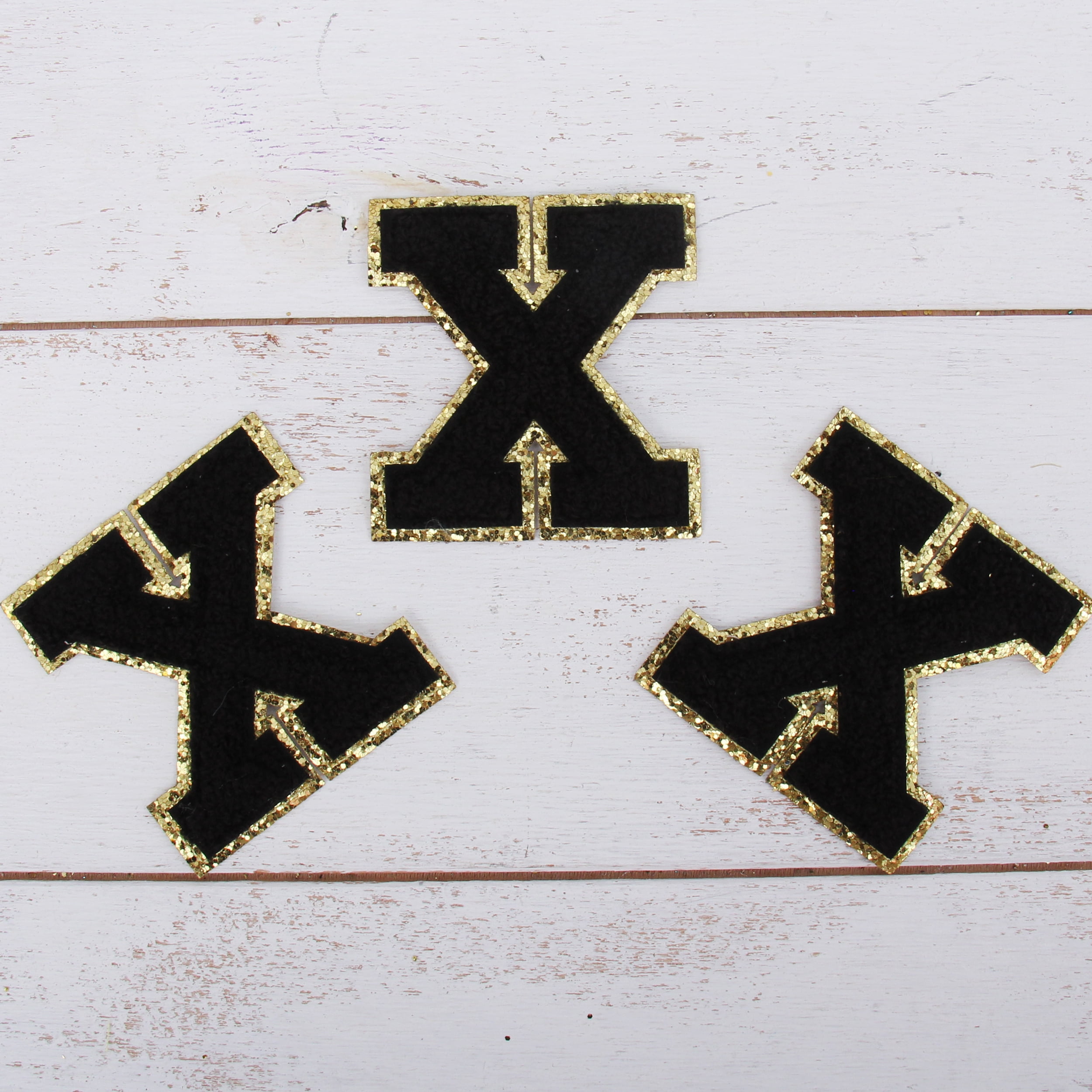 3 Pack Chenille Iron On Glitter Varsity Letter "X" Patches - Black ...