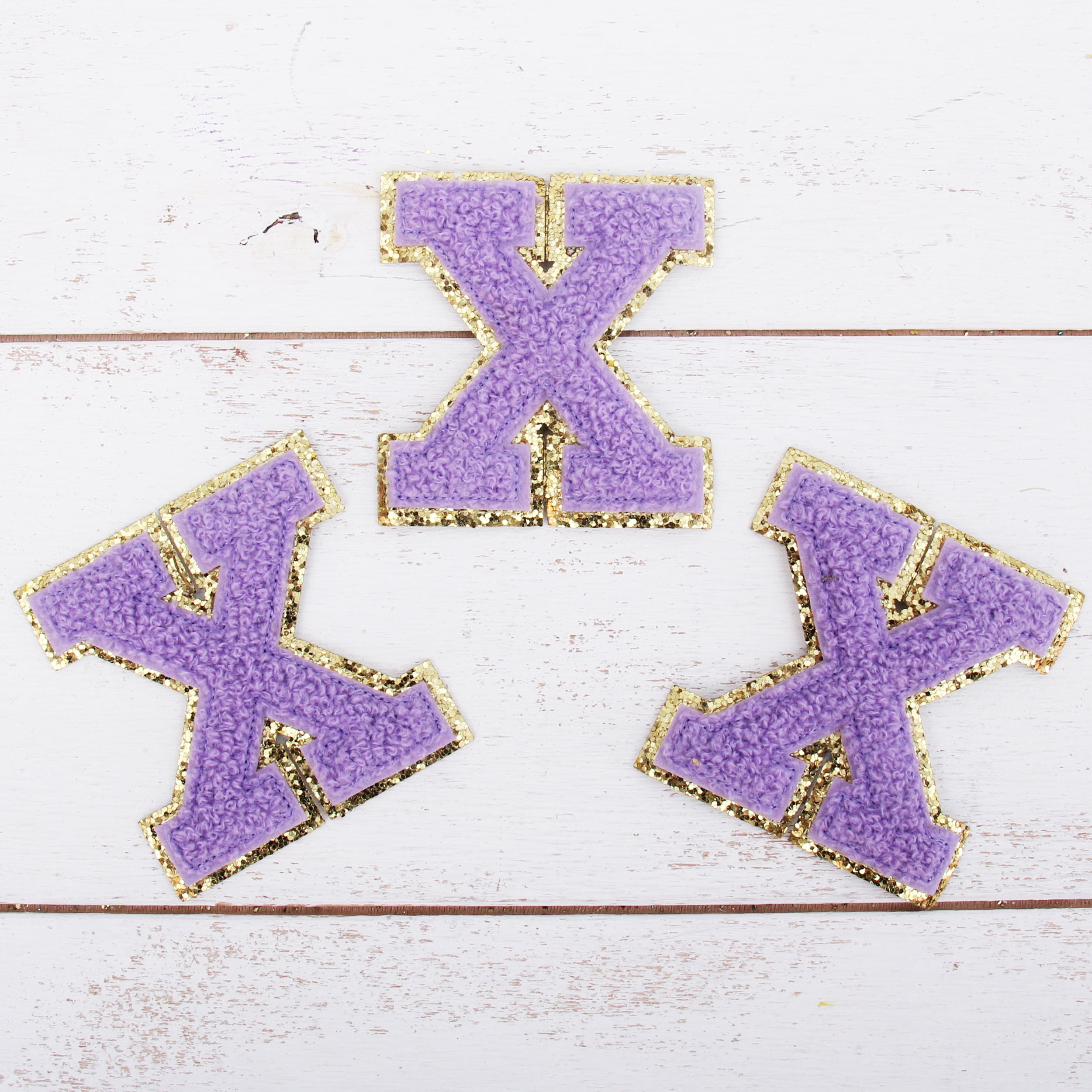 3 Pack Chenille Iron On Glitter Varsity Letter "X" Patches - Lavender ...