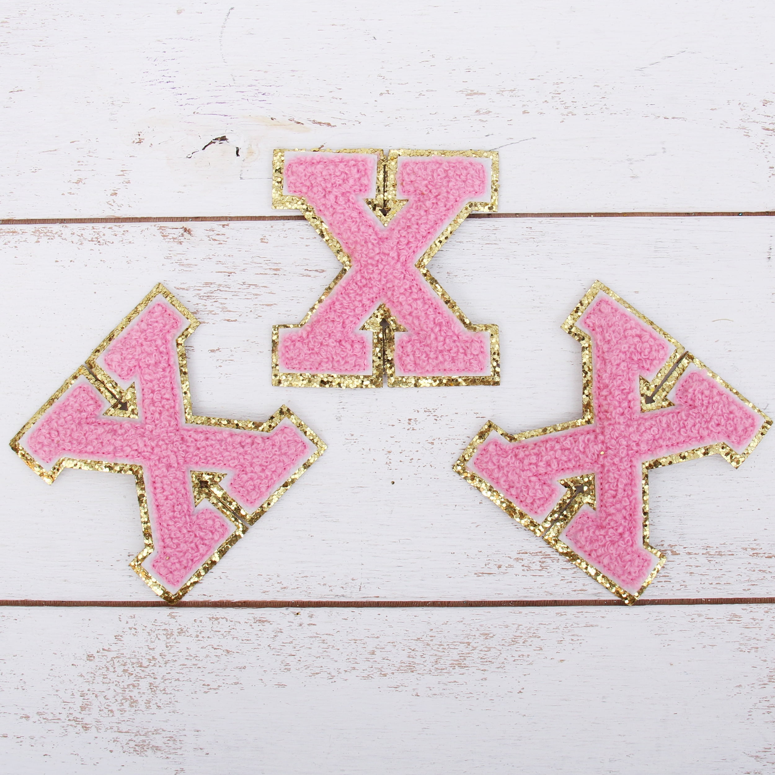 3 Pack Chenille Iron On Glitter Varsity Letter "X" Patches - Pink ...