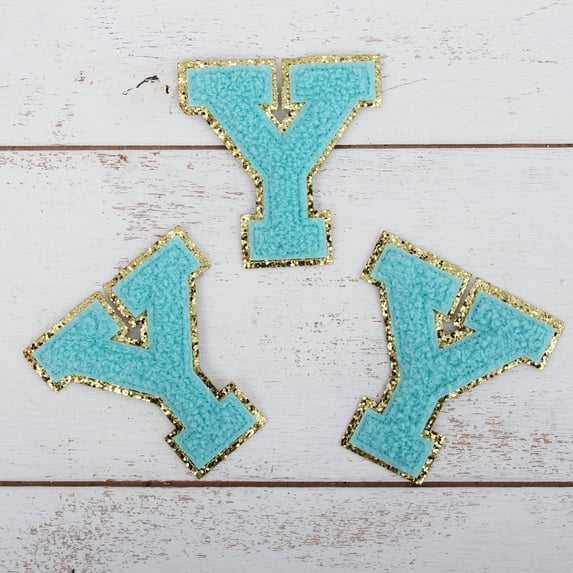3 Pack Chenille Iron On Glitter Varsity Letter "Y" Patches - Blue ...