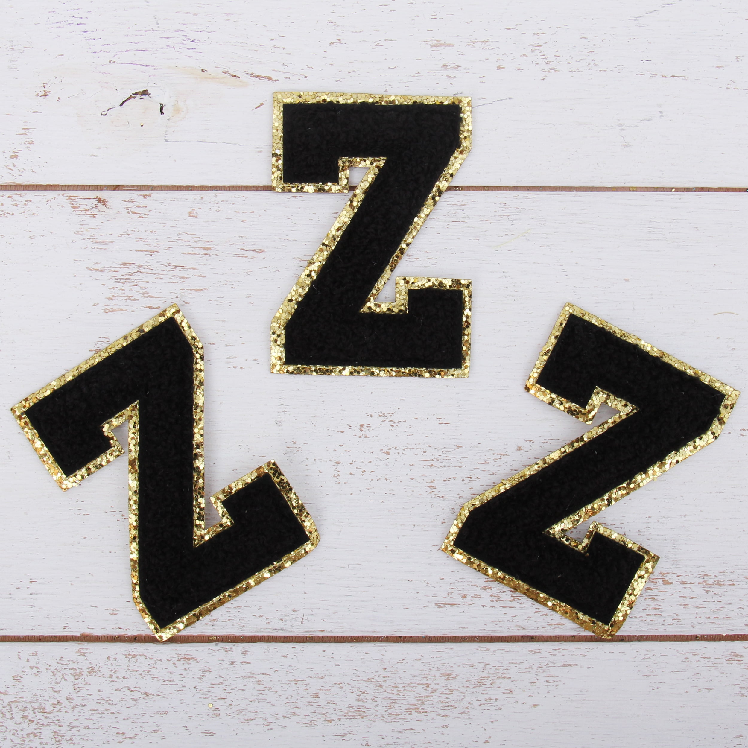 3 Pack Chenille Iron On Glitter Varsity Letter "Z" Patches - Black ...