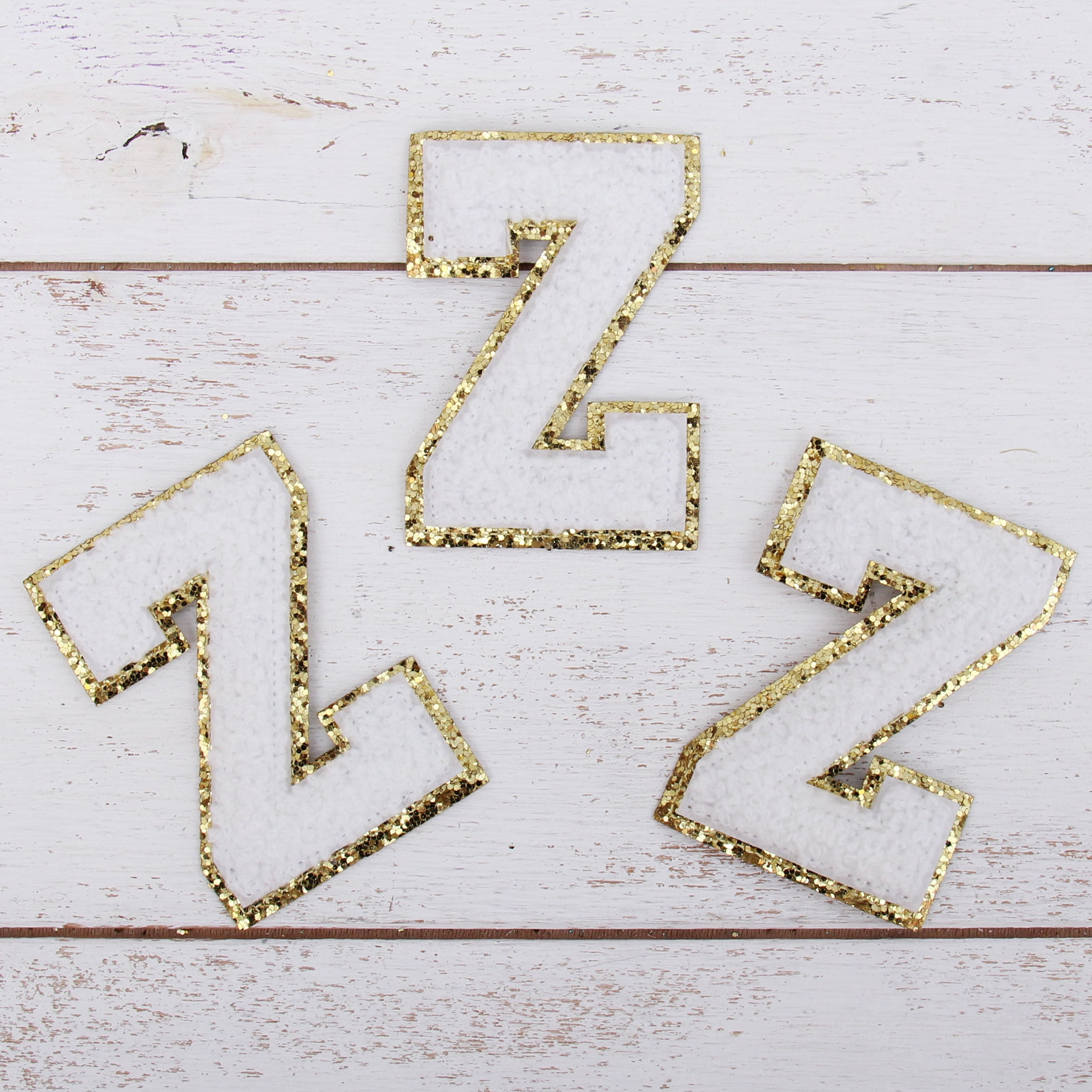 3 Pack Chenille Iron On Glitter Varsity Letter "Z" Patches - White ...