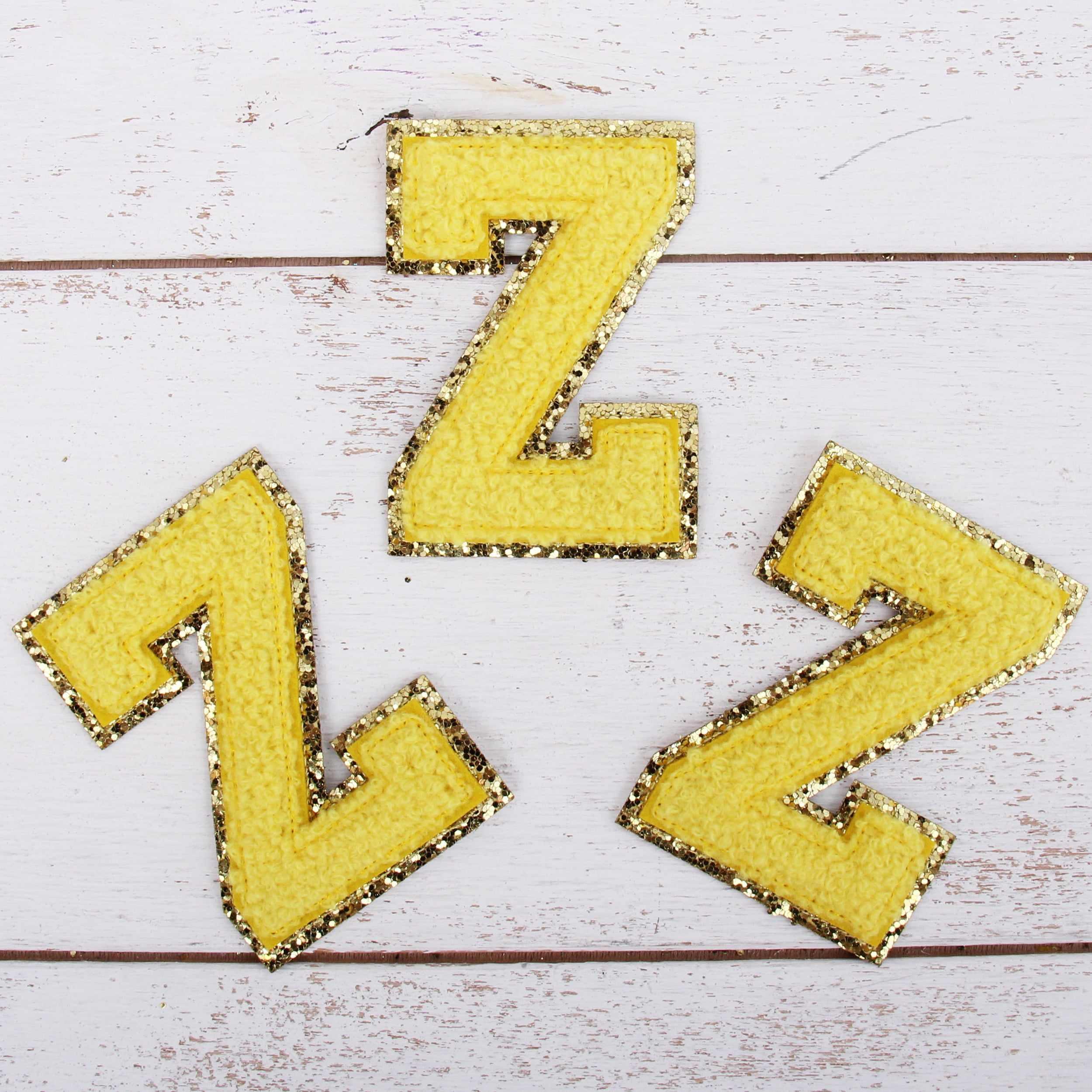 3 Pack Chenille Iron On Glitter Varsity Letter "Z" Patches - Yellow ...