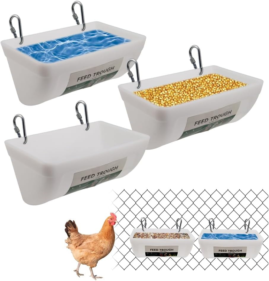 3 Pack Chicken Feeder Feed Trough Goat Feeder, High-Capacity Hanging ...