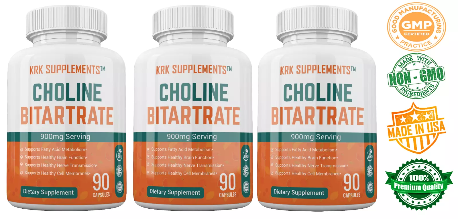 3 Pack Choline Bitartrate 900mg per serving Brain Memory Booster Fatty ...