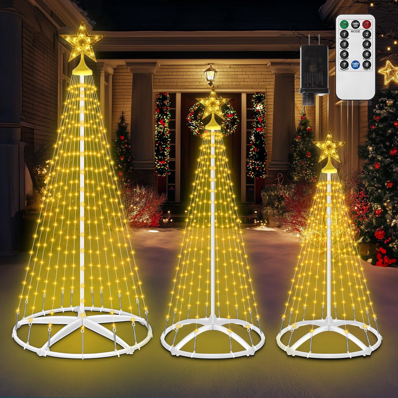 3 Pack Christmas Cone Tree Lights, 4' 5' 6' Christmas Tree Light Show ...