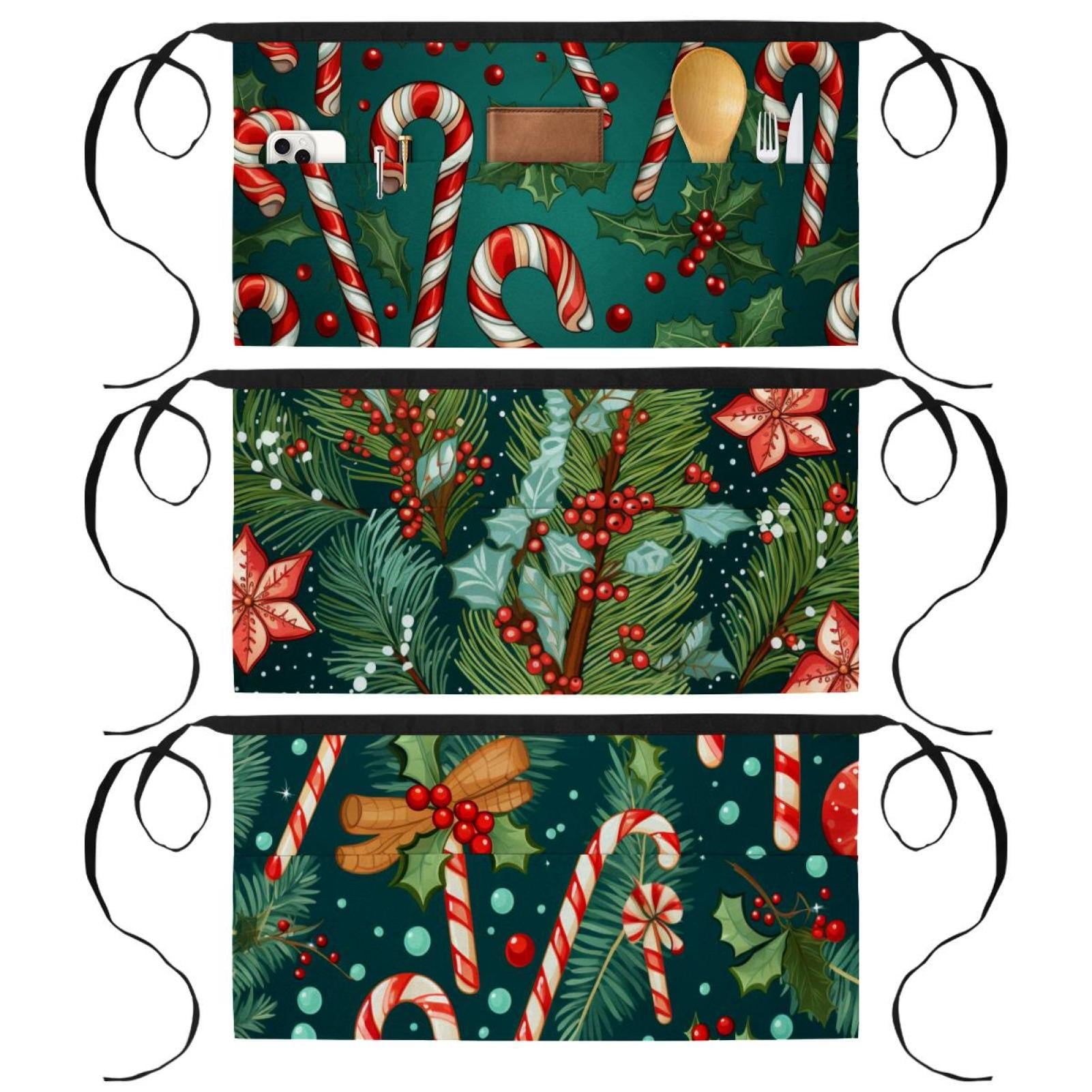 3 Pack Christmas Crutch Waist Aprons with 3 Pockets - Waitress Waiter ...