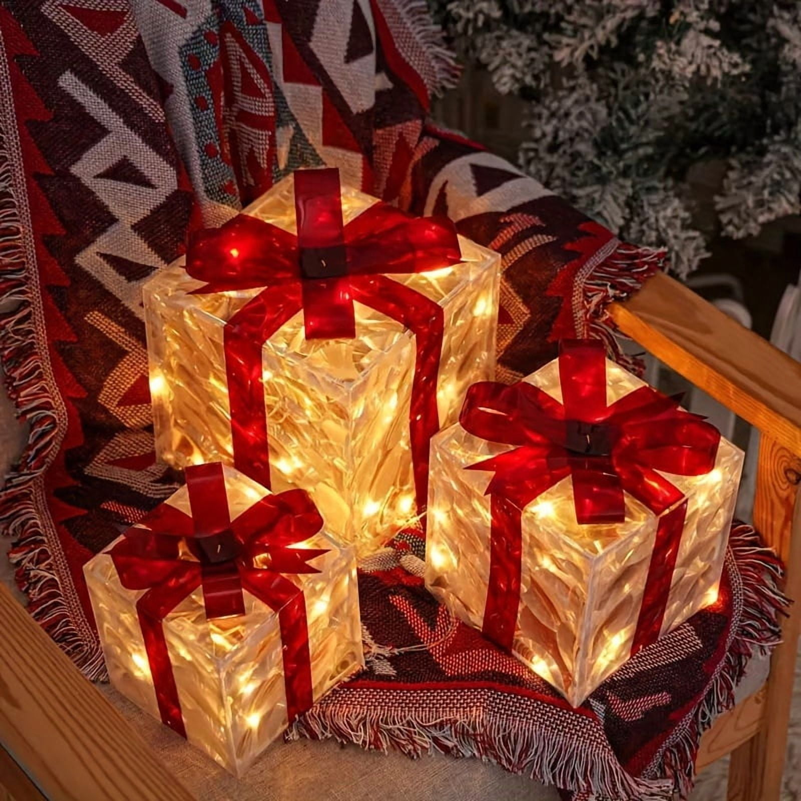 3-Pack Christmas Light-Up Gift Box Decor, Battery/USB Powered Indoor ...