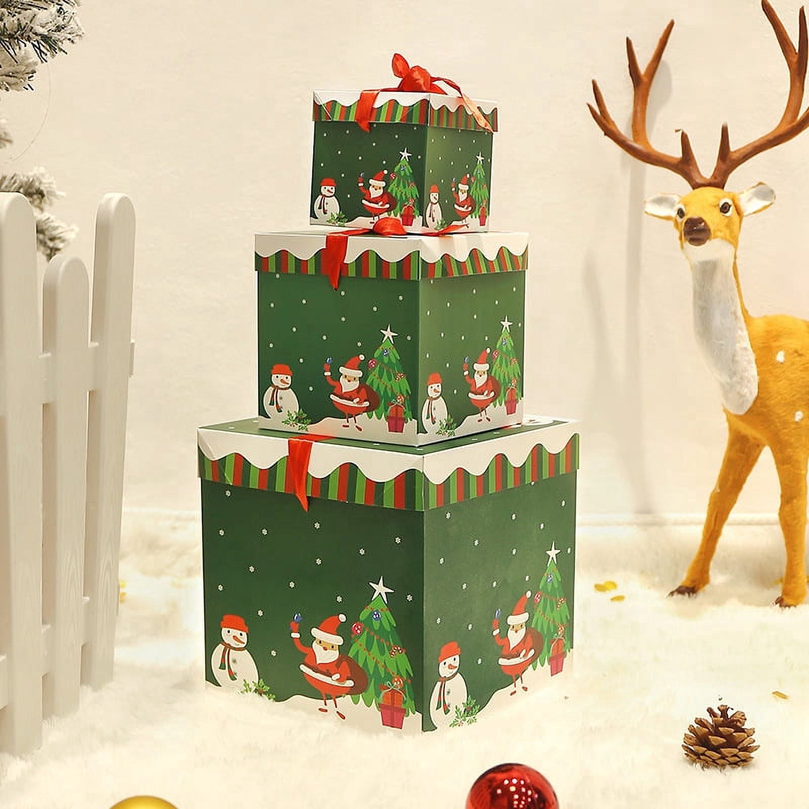 3 Pack Christmas Nesting Gift Boxes with Lids for Holiday Wrapping-a ...