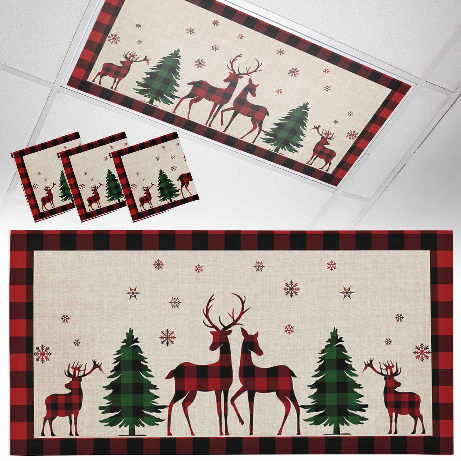 3 Pack Christmas Red Fluorescent Light Covers for Ceiling Lights and Black Buffalo Plaid ...