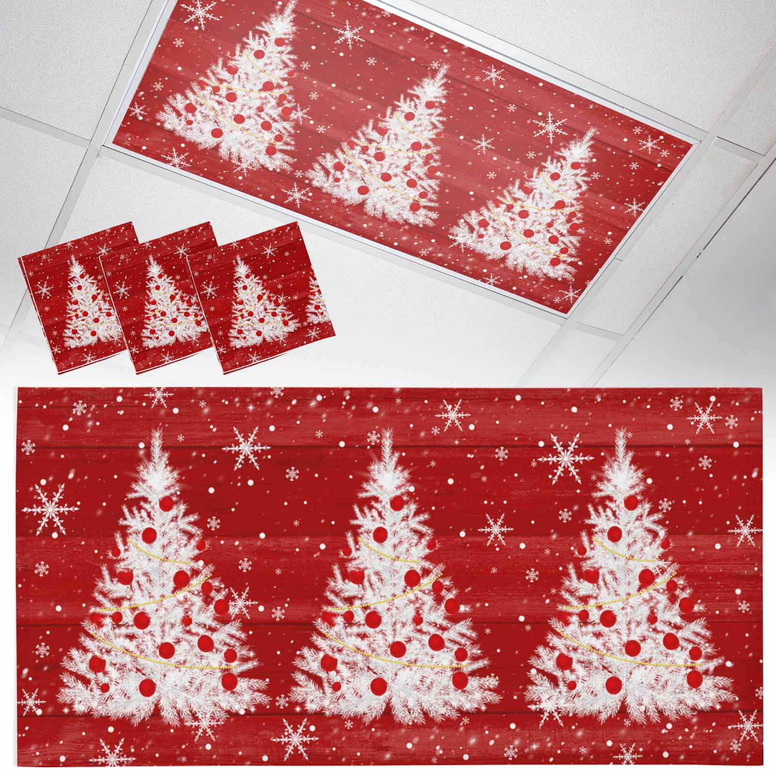 3 Pack Christmas Red Fluorescent Light Covers for Ceiling Lights White Xmas Tree Winter ...