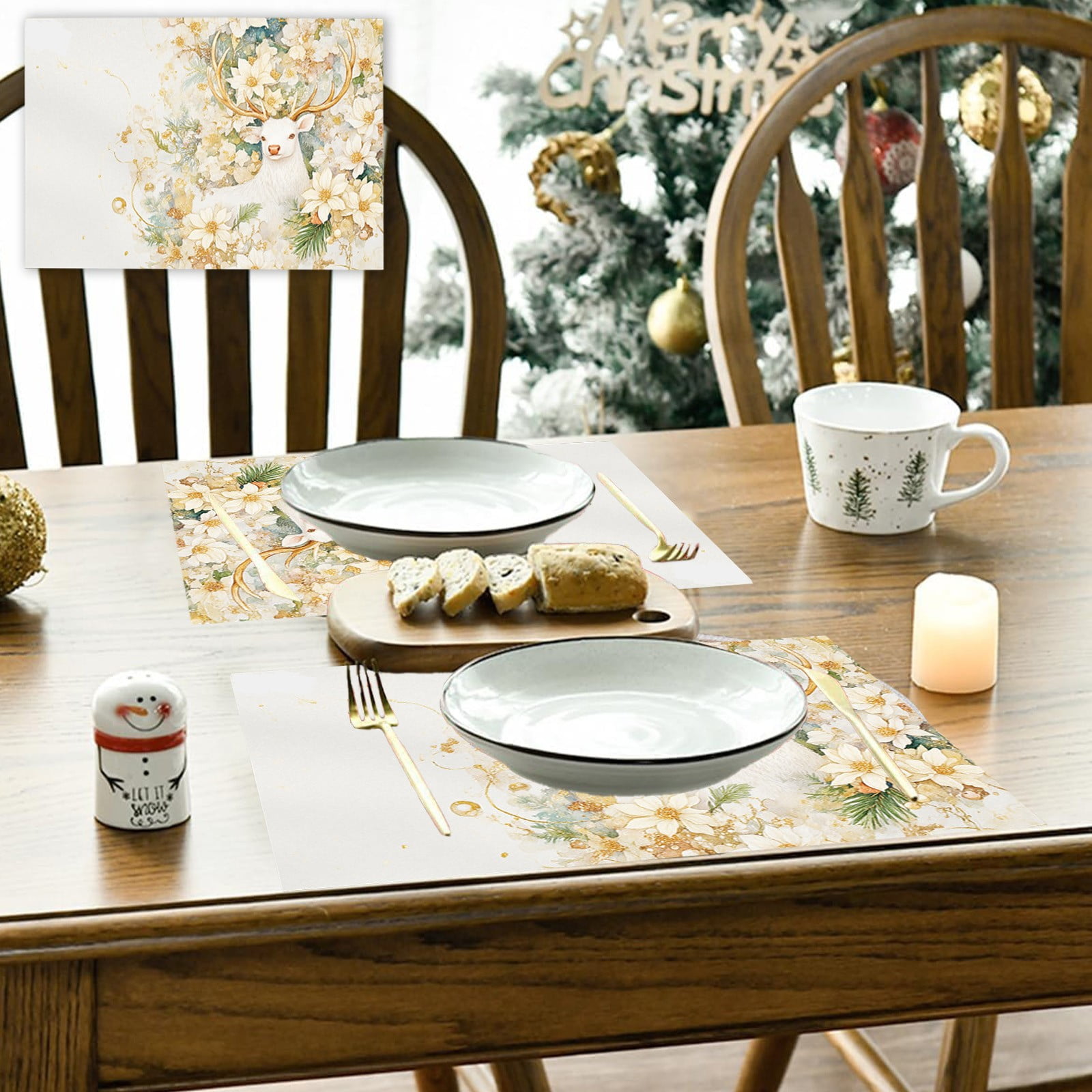 3 Pack Christmas Table Mats, Holiday Dining Placemats Reindeer ...