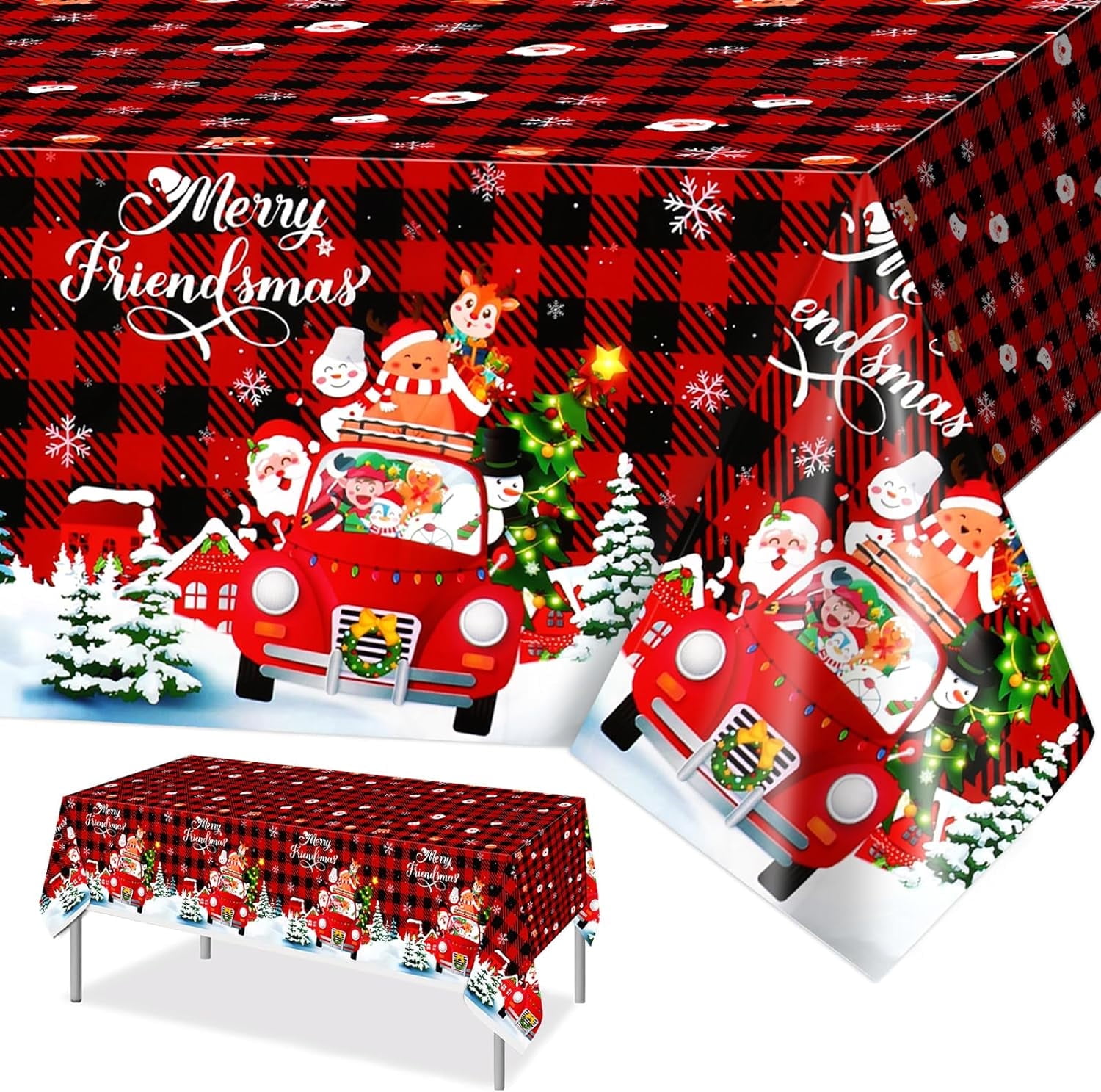 3 Pack Christmas Tablecloth Rectangle Buffalo Check Tablecovers Plastic ...