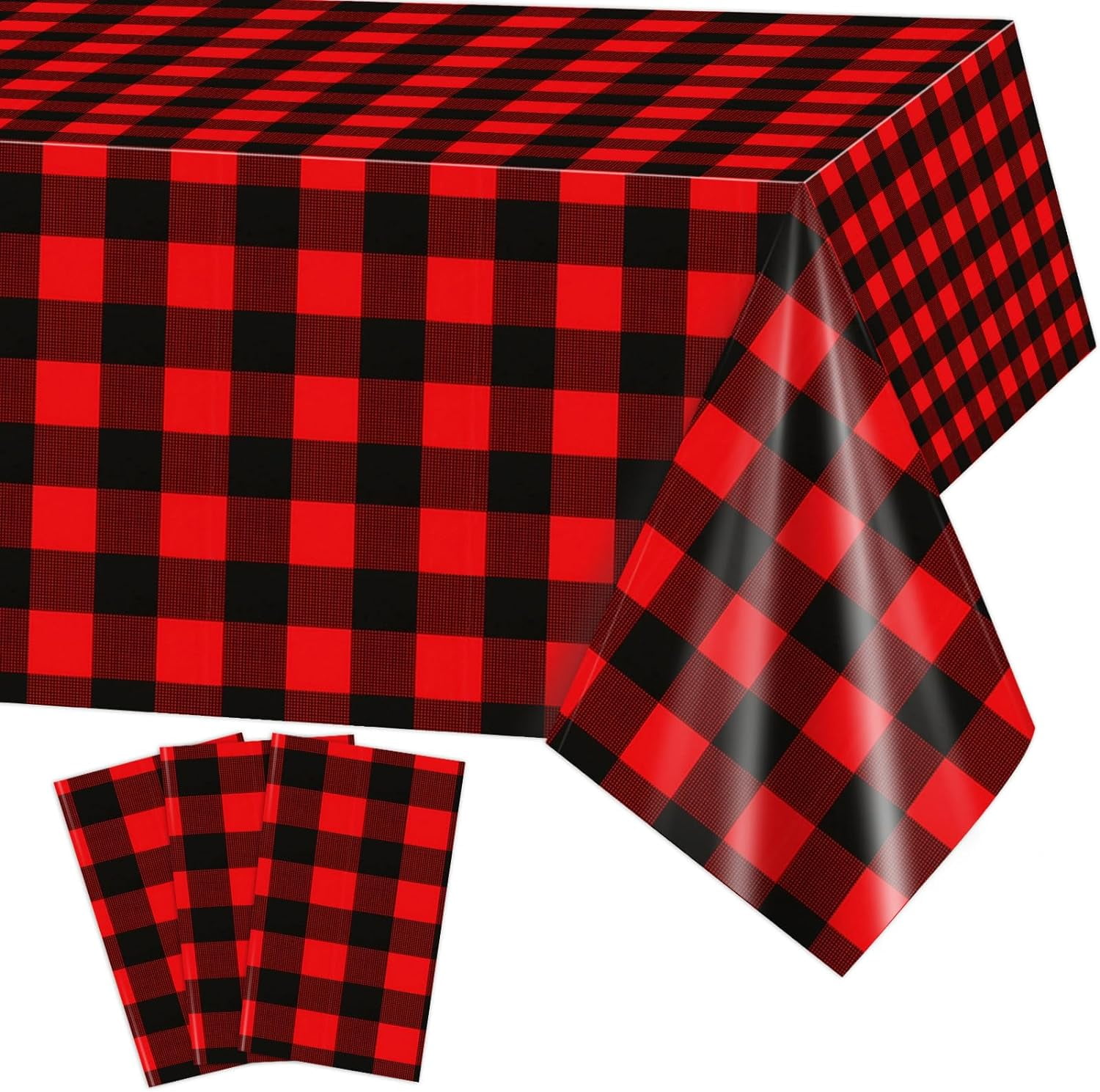 3 Pack Christmas Tablecloths 54x108in, Red and Black Buffalo Plaid ...