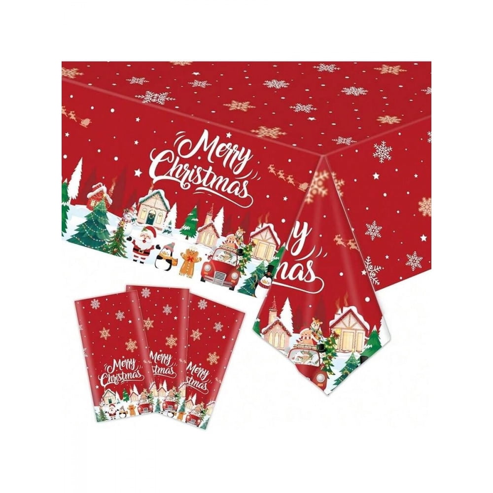 3 Pack ChristmasRed Tablecloth 54x108 Inch - Disposable Plastic Table ...